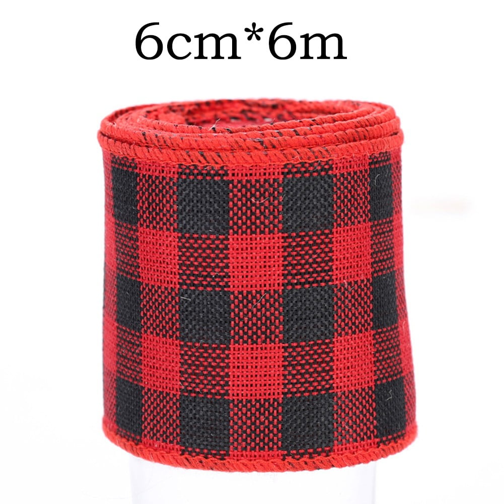 6M/Roll 6Cm Rolls Buffalo Check Plaid Christmas Wired Ribbon For Bow ...