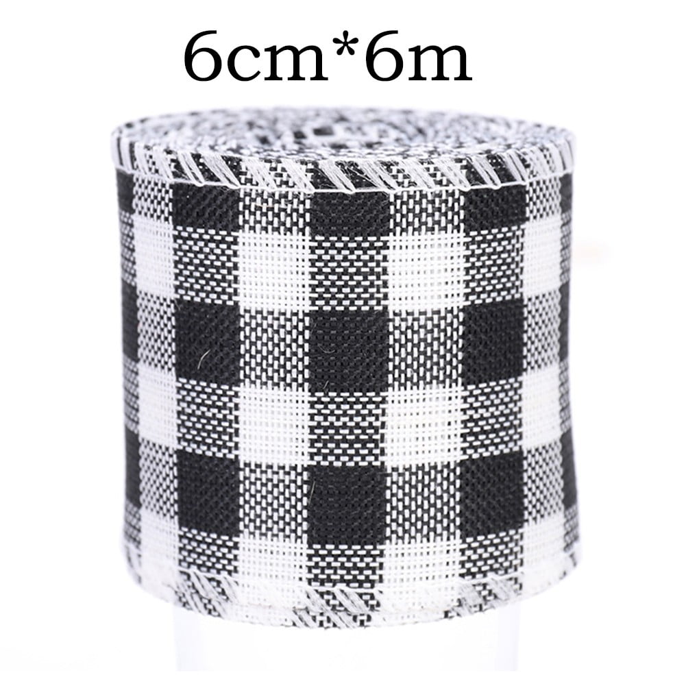 6M/Roll 6Cm Rolls Buffalo Check Plaid Christmas Wired Ribbon For Bow ...