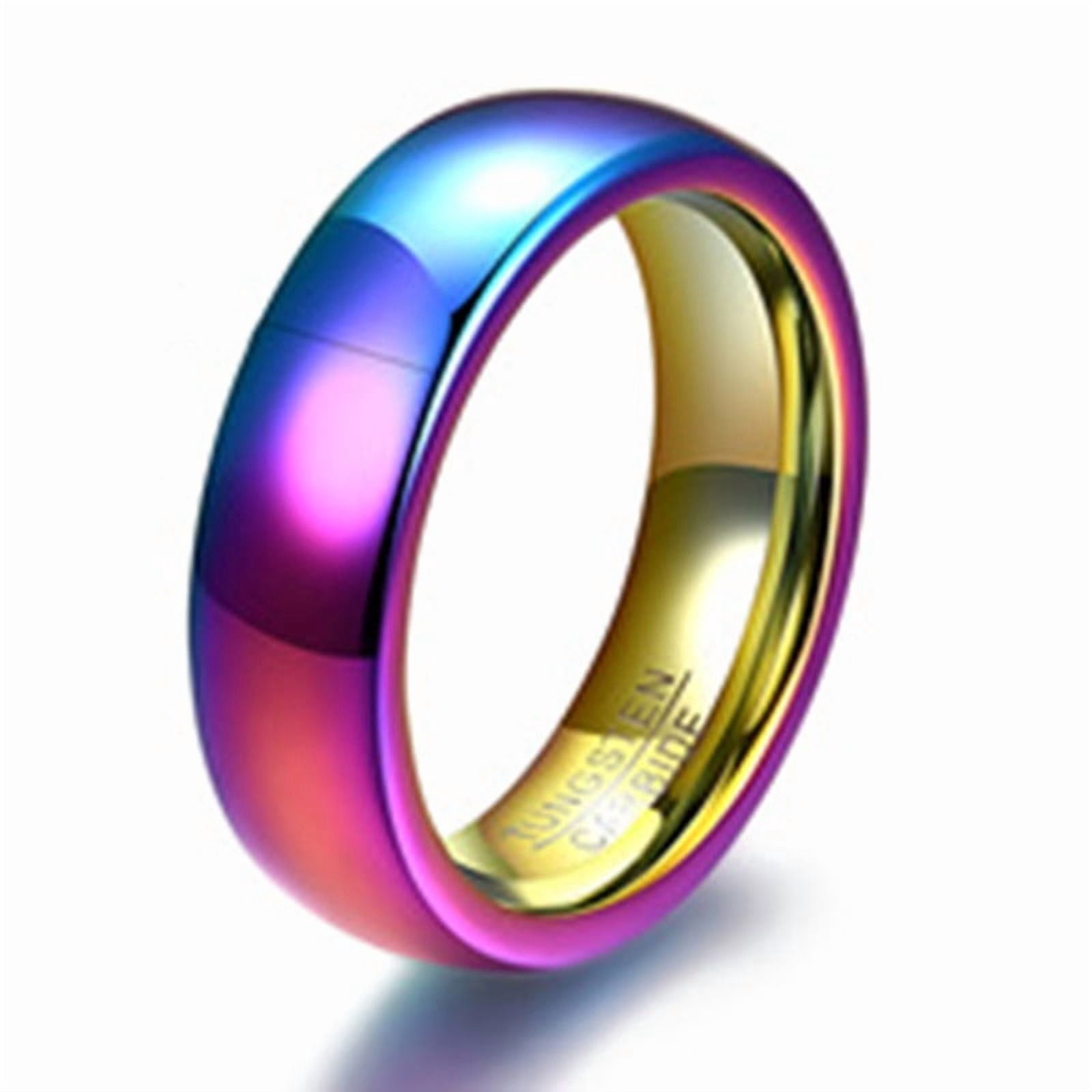 6MM Rainbow Tungsten Ring - Unique Gradient Wedding Band ...