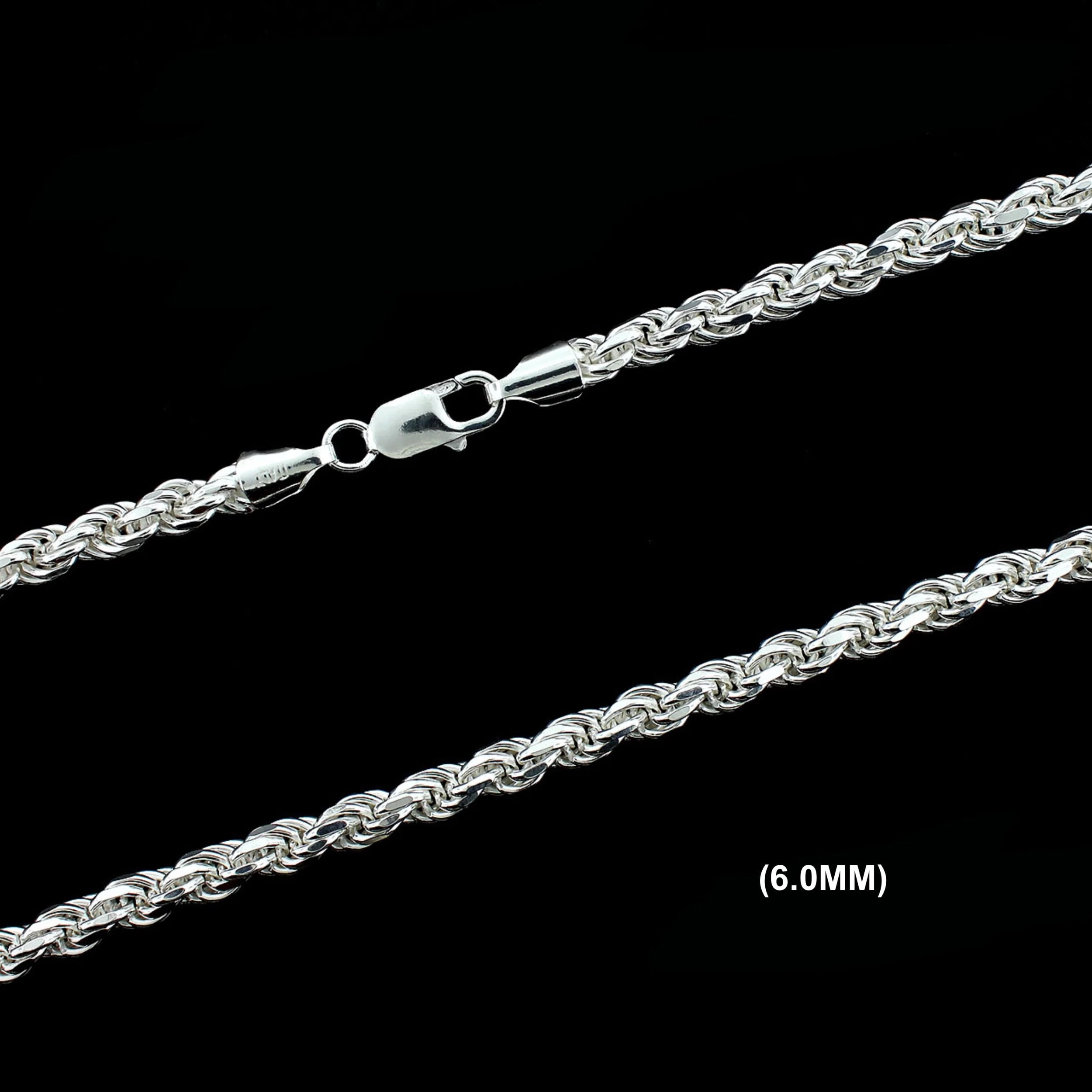 6mm sterling silver diamond cut rope chain store