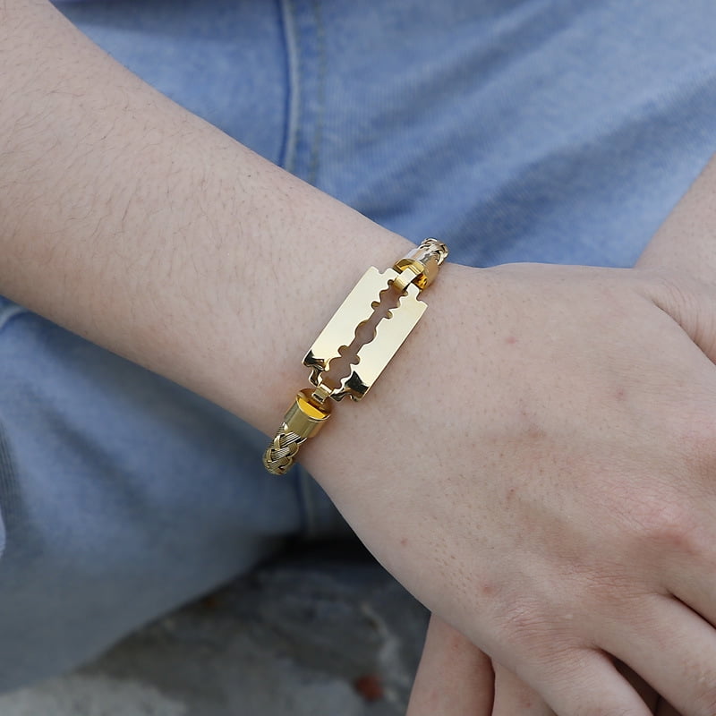 6MM Thick Braided Chain Cuff Bracelets Blade Bangle For Men Luxury 14K ...