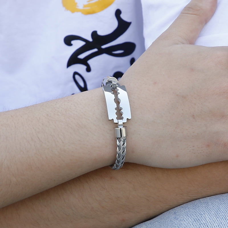 6MM Thick Braided Chain Cuff Bracelets Blade Bangle For Men Luxury 14K ...