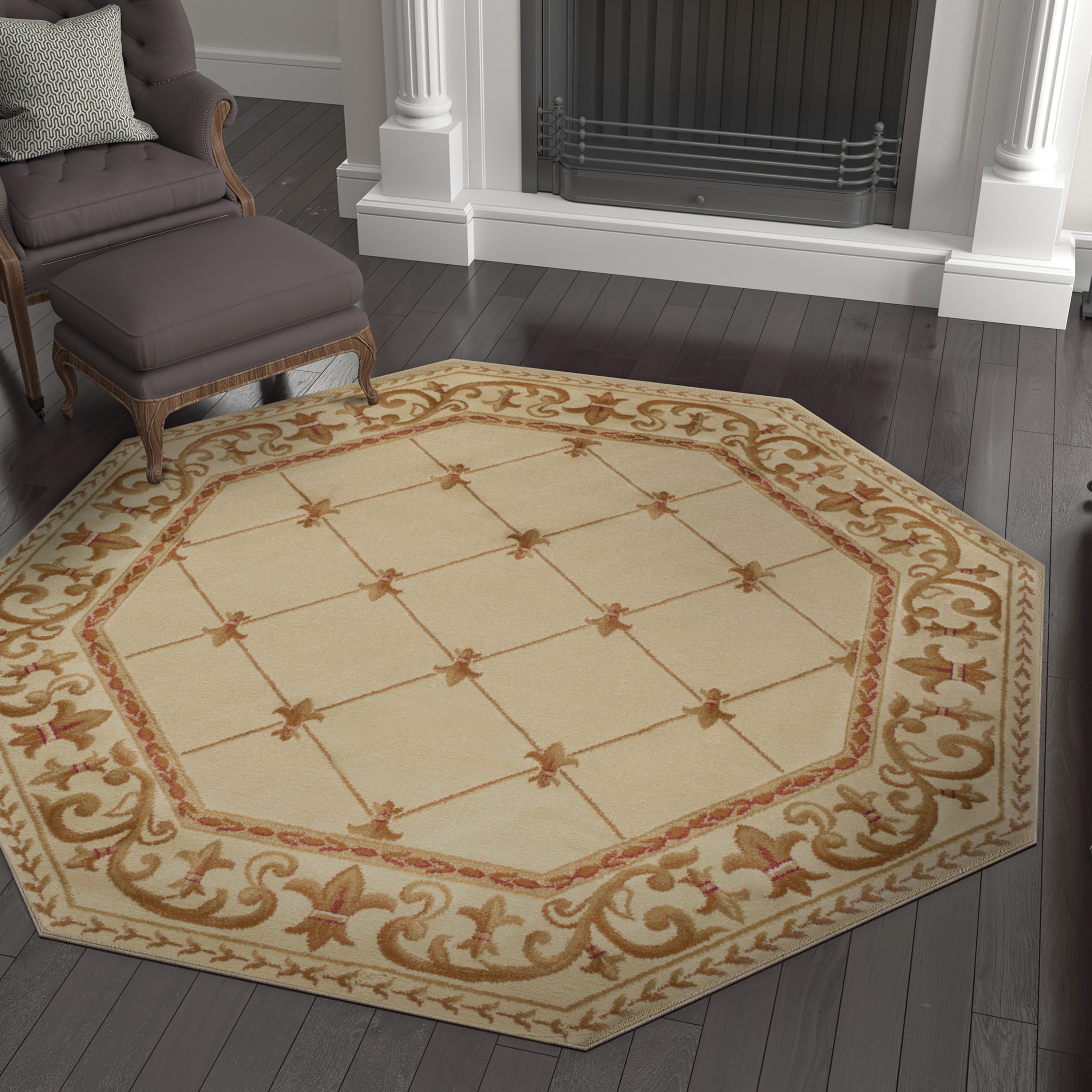 Ivory Octagon Area Rug - Stain Resistant - Indoor Rug - Walmart.com