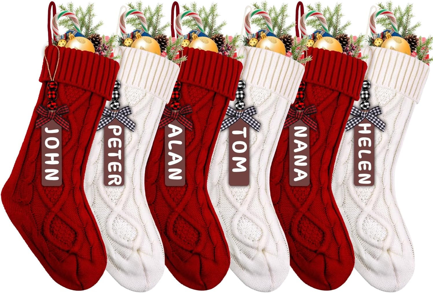 6PACK Christmas Stockings,18Inches Large Cable Knitted Stocking ...