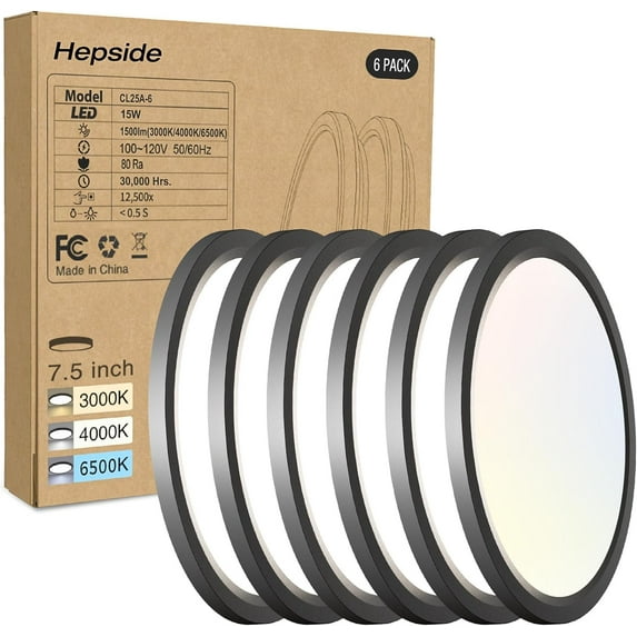 6PACK LED Flush Mount Ceiling Light, 3CCT Selectable 3000K-4000K-6500K ...