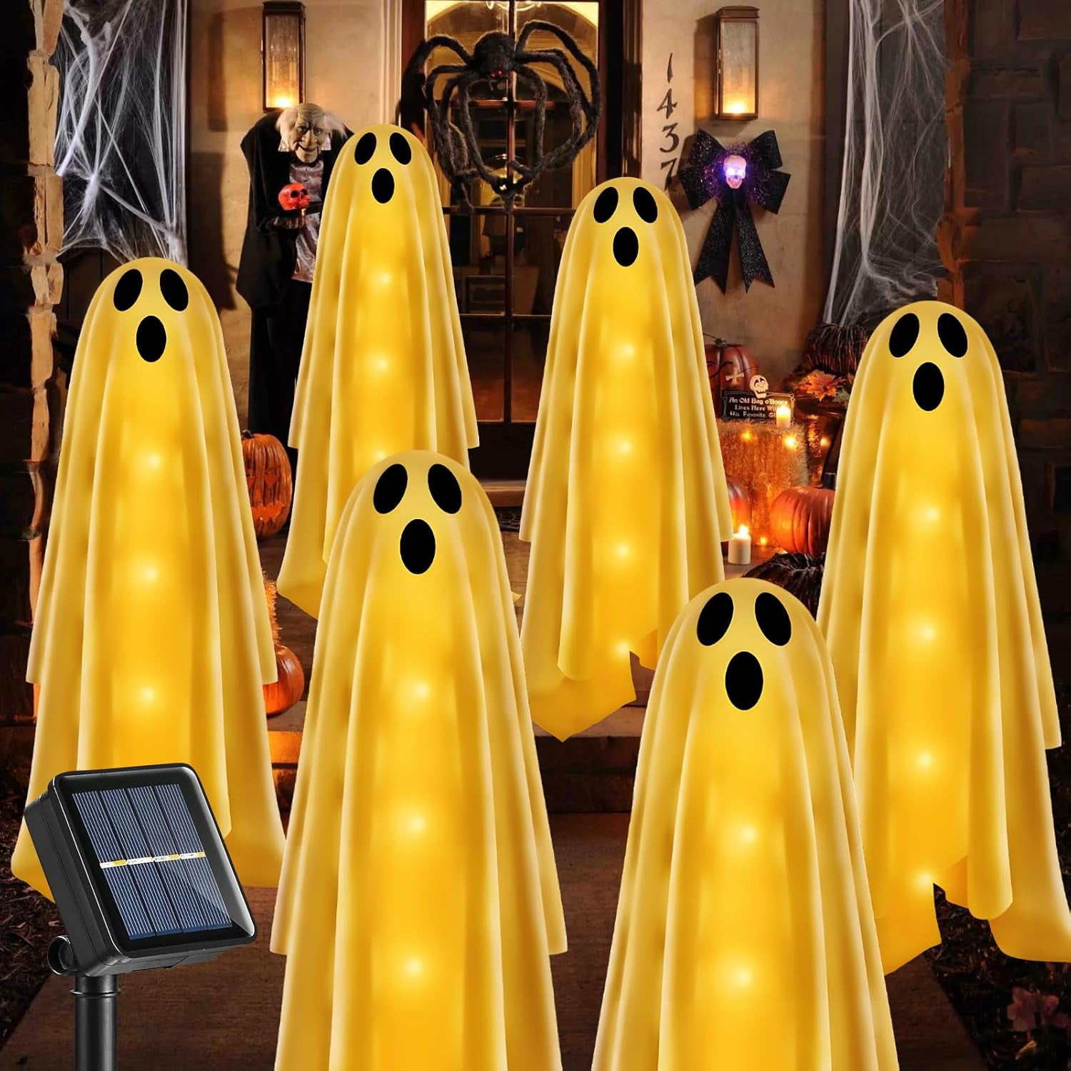 6PACKS Halloween Decorations Outdoor Solar Ghost Lights,Scary Ghost ...