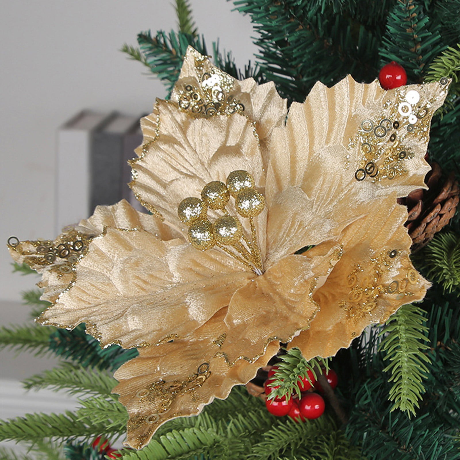 6PC Christmas decorations for party Christmas Flowers Artificial Silk ...