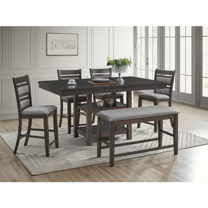 6PC Counter Dining Set, Wooden Dining Table w/ Butterfly Leaf, Storage ...
