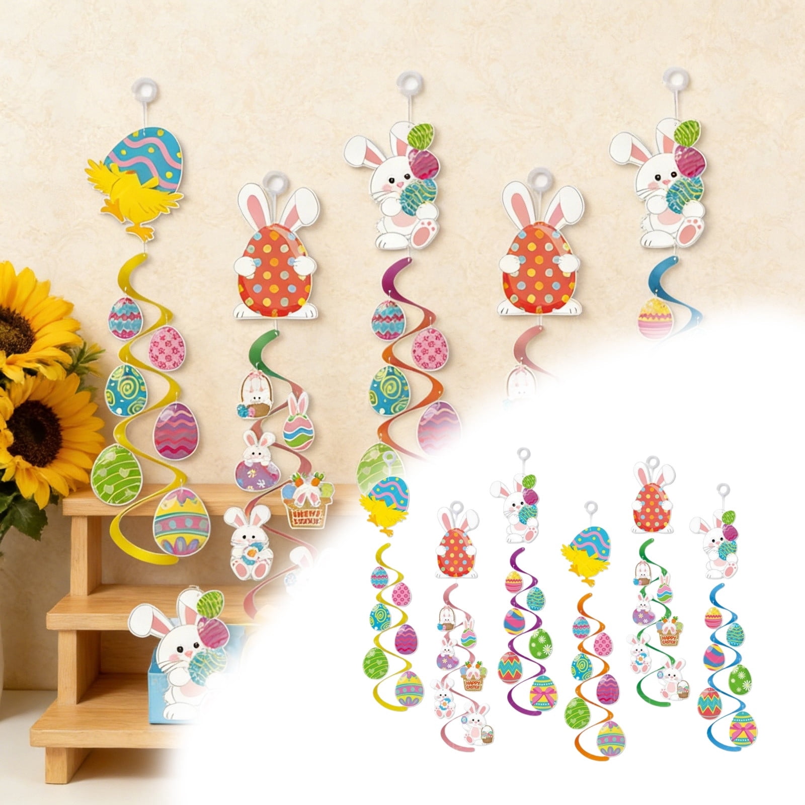 6PC Easter Egg Bunny Hanging Swirl Decorations - Foil Ceiling Swirls ...