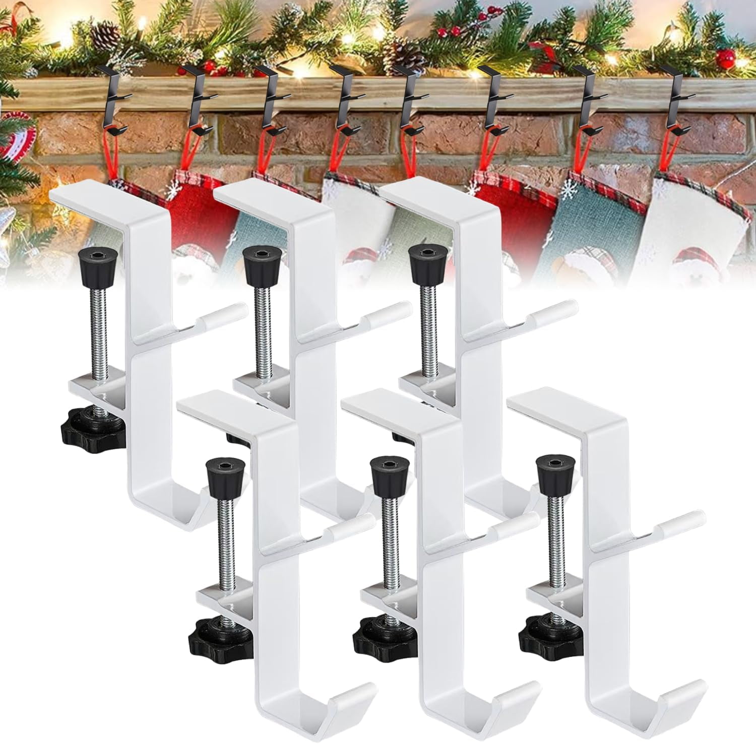 6PC Garland and Stocking Mantel Holders,2 in 1 Mantel Hanger for ...