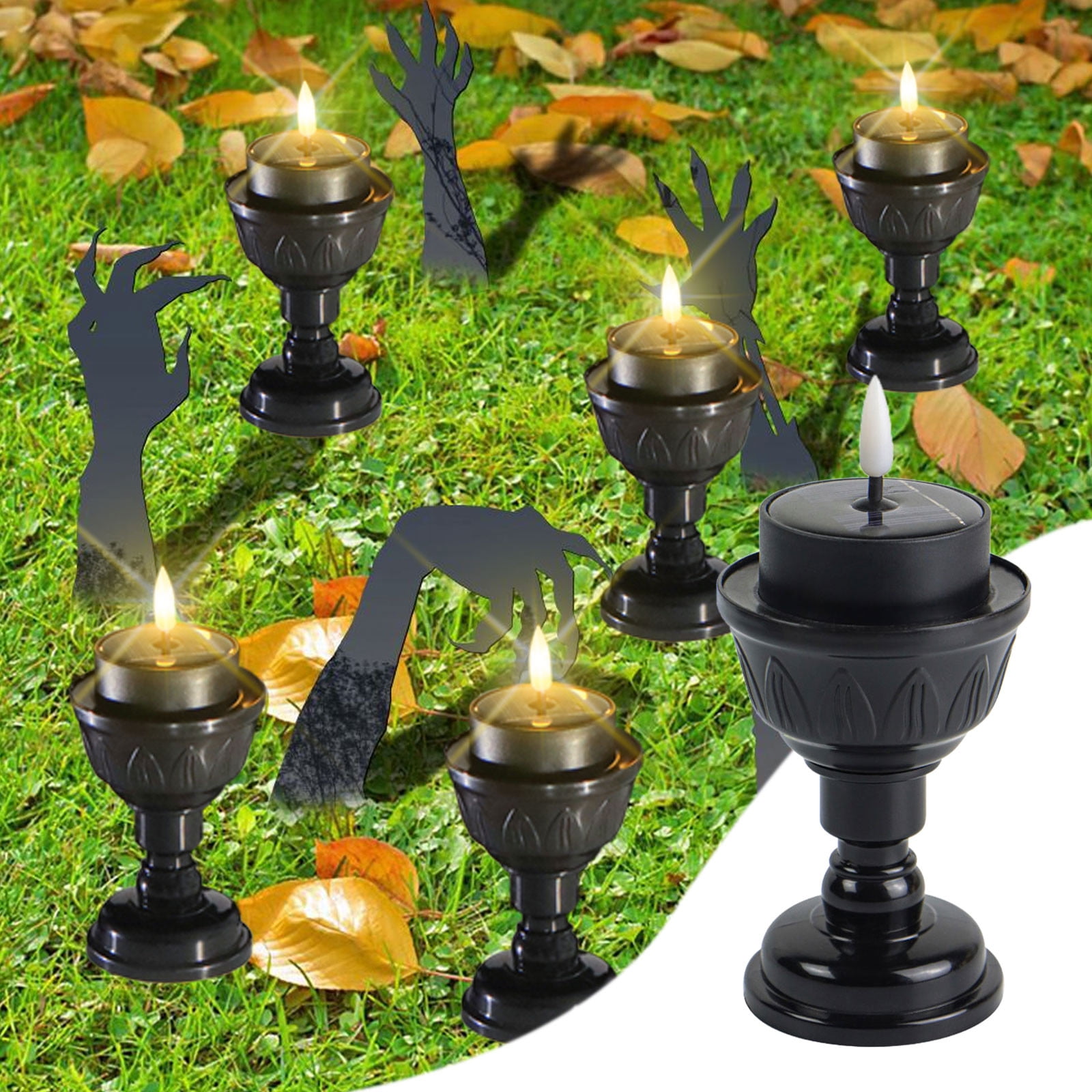 6PC Outdoor Solar Black Oil Lamp, Halloween Retro Black Oil Lamp ...