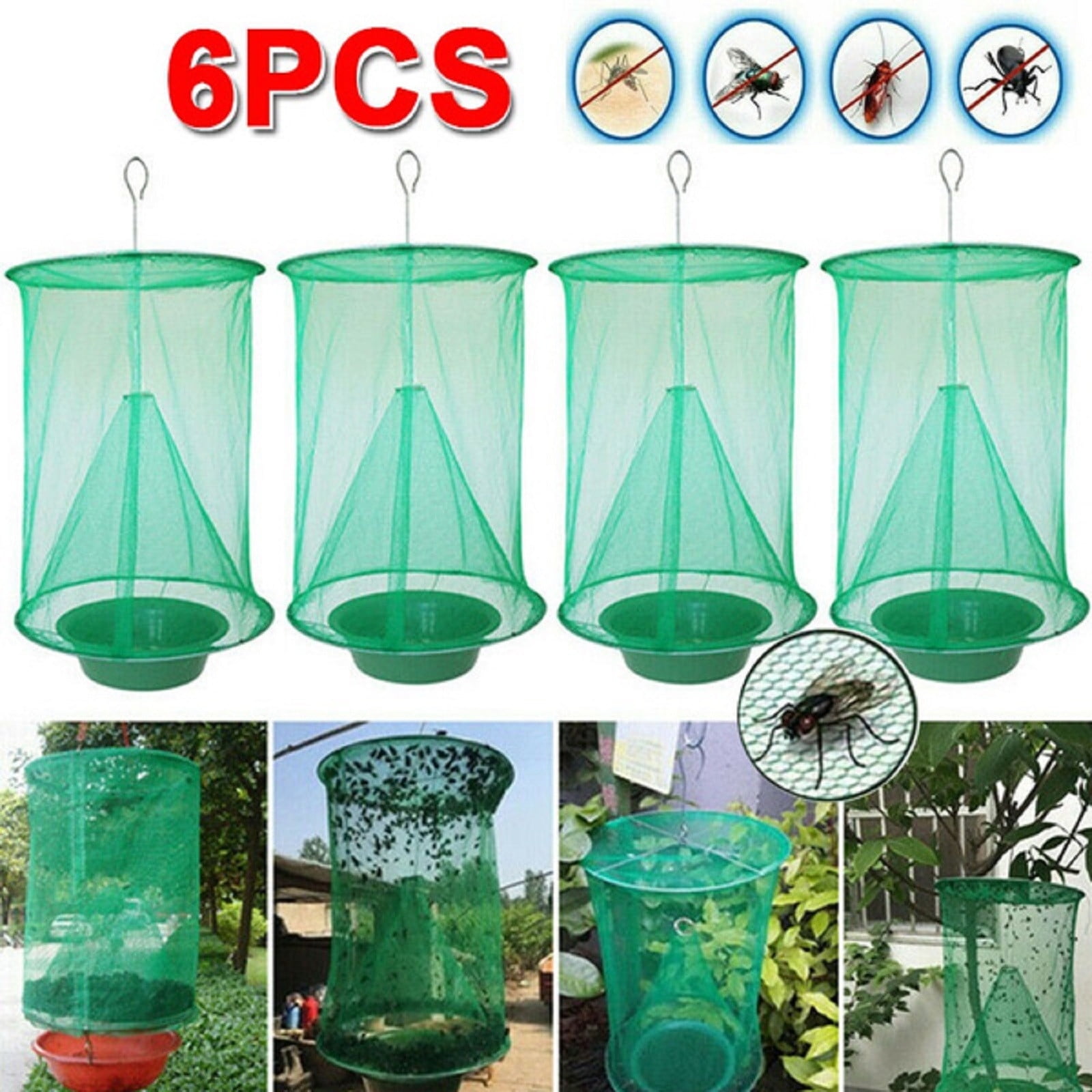 6PC Pack Ranch Fly Trap, Ranch Hanging Catcher, Cage Catcher for Indoor ...