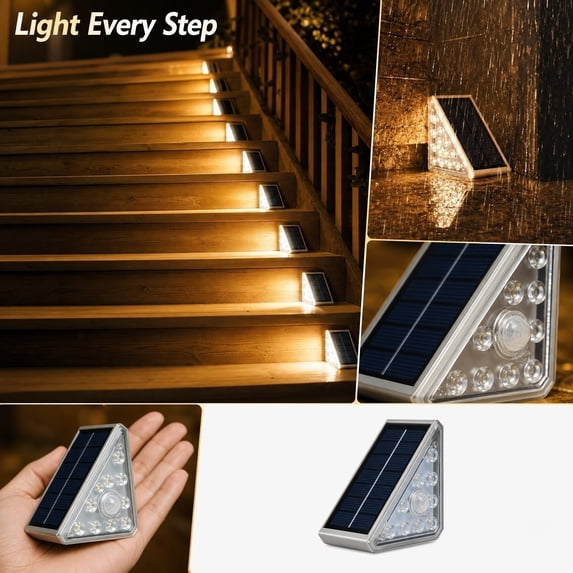 6PC Triangular Solar Step Lights Outdoor, Motion Sensor LED Solar ...