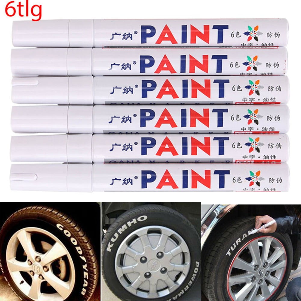 6PC White Paint Pen Marker Waterproof Car Tyre Tire Tread CD Metal ...