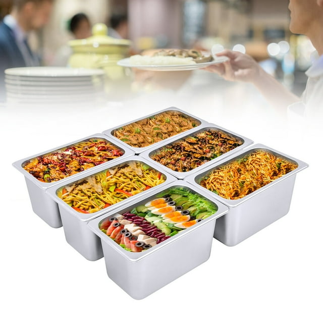 6PCS 1/4 Size 6" Deep Stainless Steel Hotel Pans, Food Pans Chafing ...