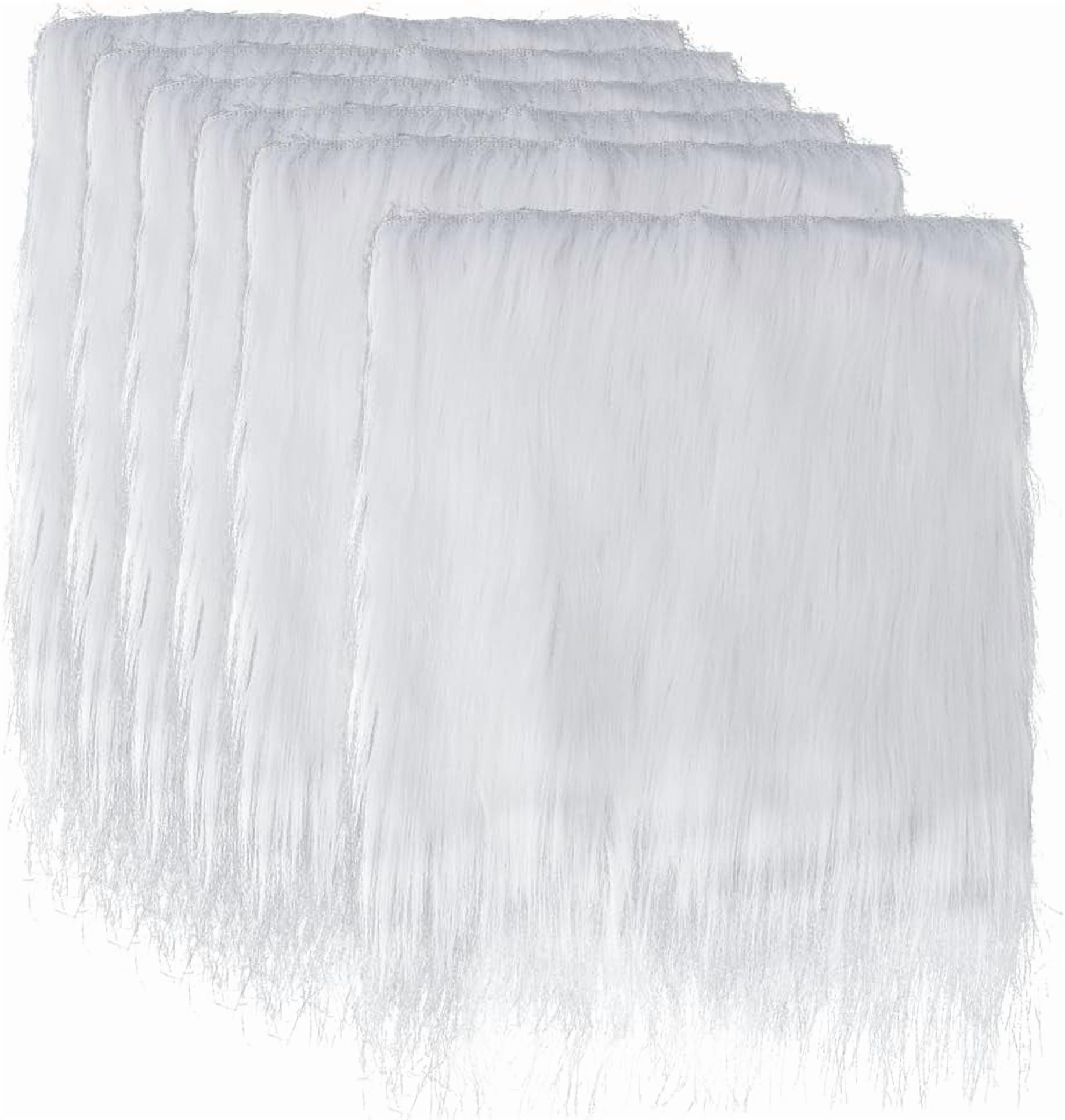 6PCS 10"×10" White Faux Fox Fur Fabric Squares Precut Shaggy Fluffy Fur ...