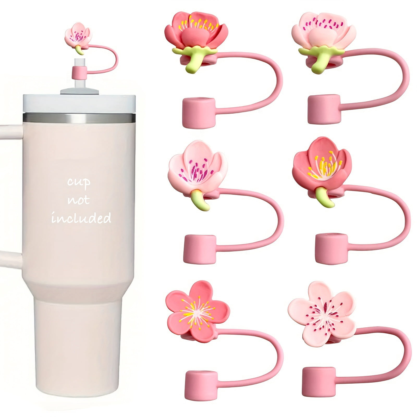 6PCS 10mm/0.4in Pink Silicone Straw Toppers Cup Accessories For 30/40 ...