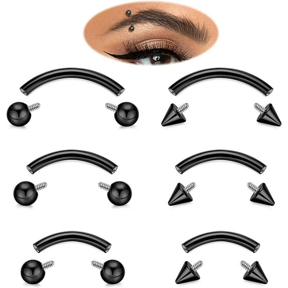 6PCS 16G G23 Titanium Eyebrow Piercing Jewelry for Women Curved Barbell ...