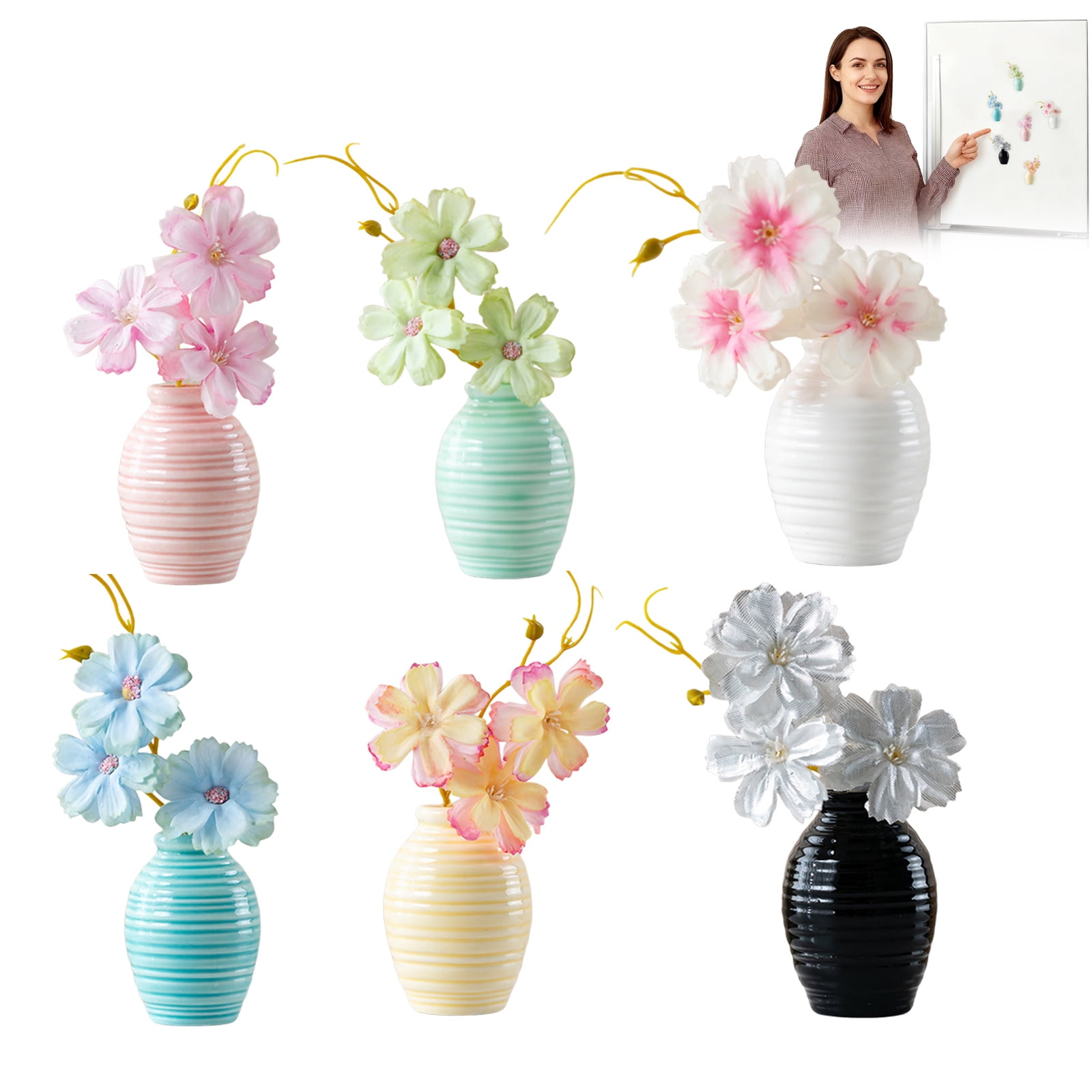 6PCS 2.8in Vase Magnets for Fridge,Mini Bud Vases Magnetic,Small 3D ...