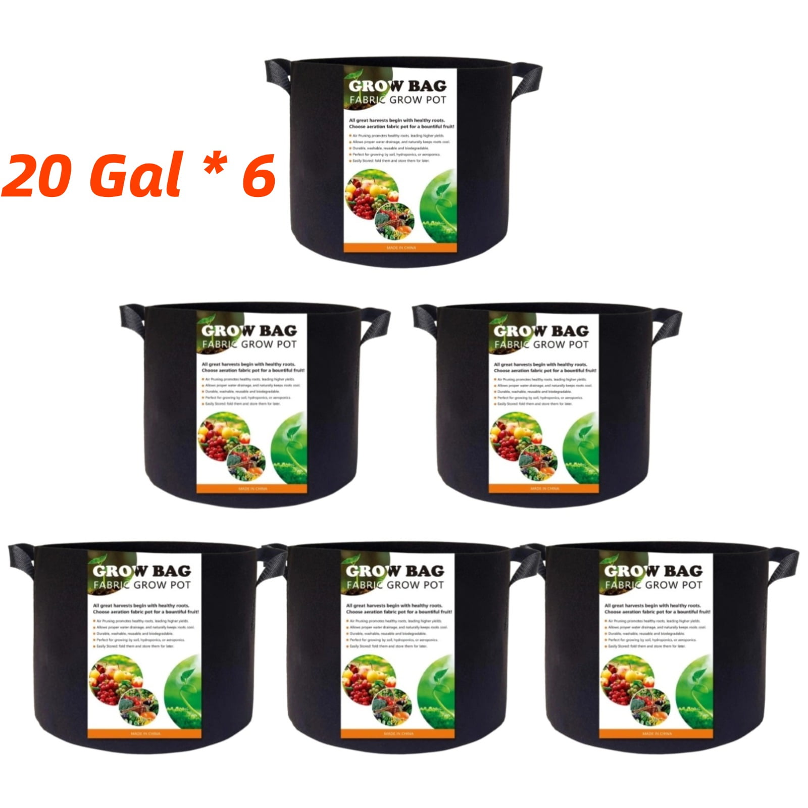 6PCS 20 Gallon Grow Bags Garden Heavy Duty Non-Woven Aeration Plant ...