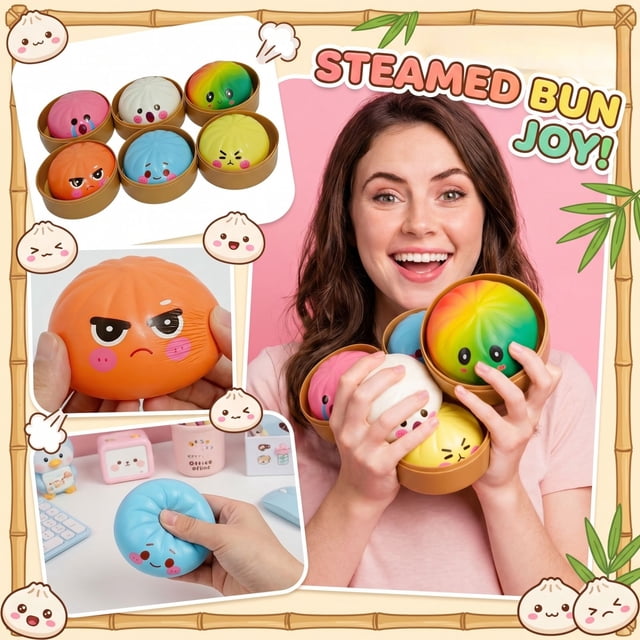 6PCS 2026 Dumpling Squishy Toys, Rainbow Mystery Squishy Bun, Soft ...