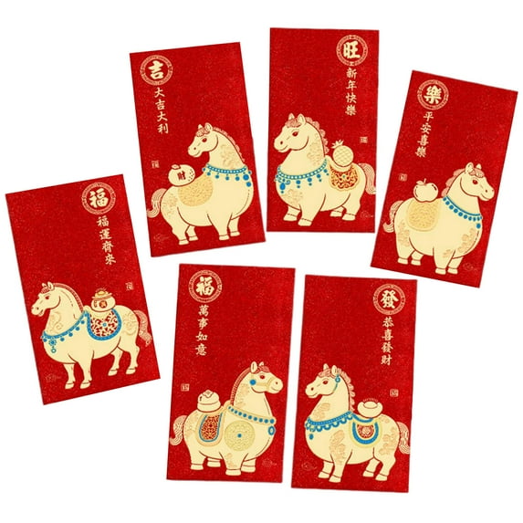 6PCS 2026 Horse Theme Money Envelopes Embossed Paper Sandblasted ...