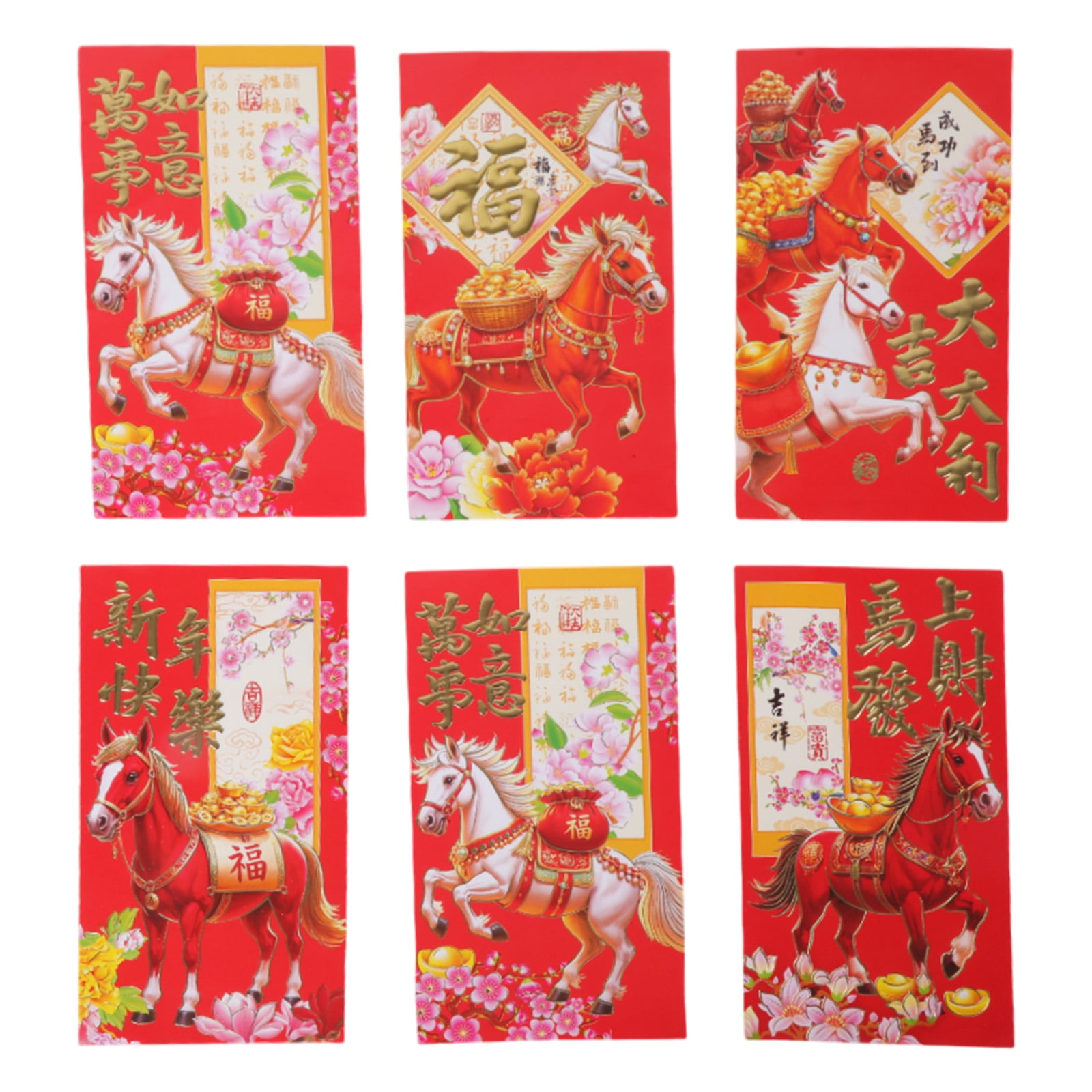 6PCS 2026 New Year Envelopes with Horse Illustrations Thick Paper ...