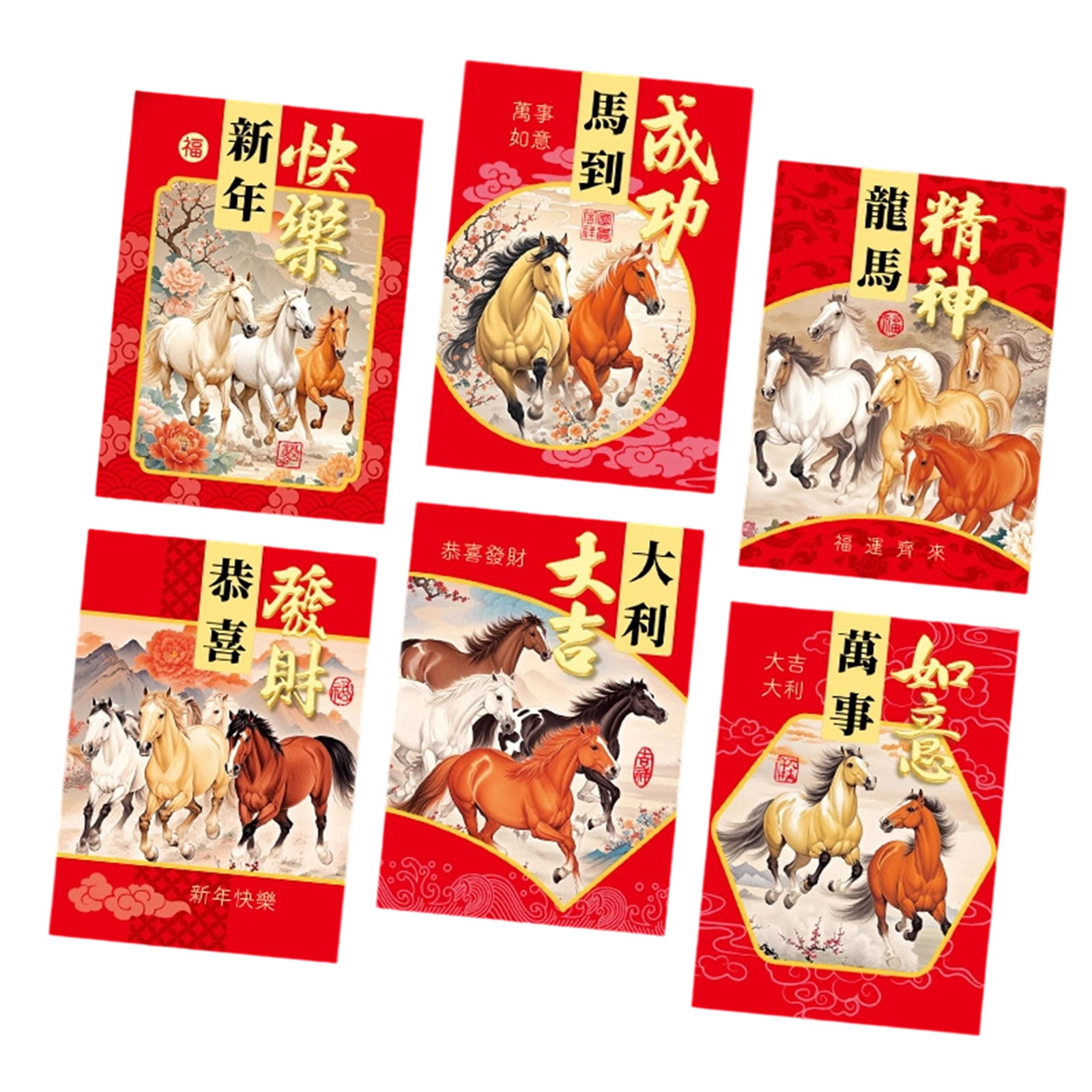 6PCS 2026 New Year Envelopes with Horse Illustrations Thick Paper ...