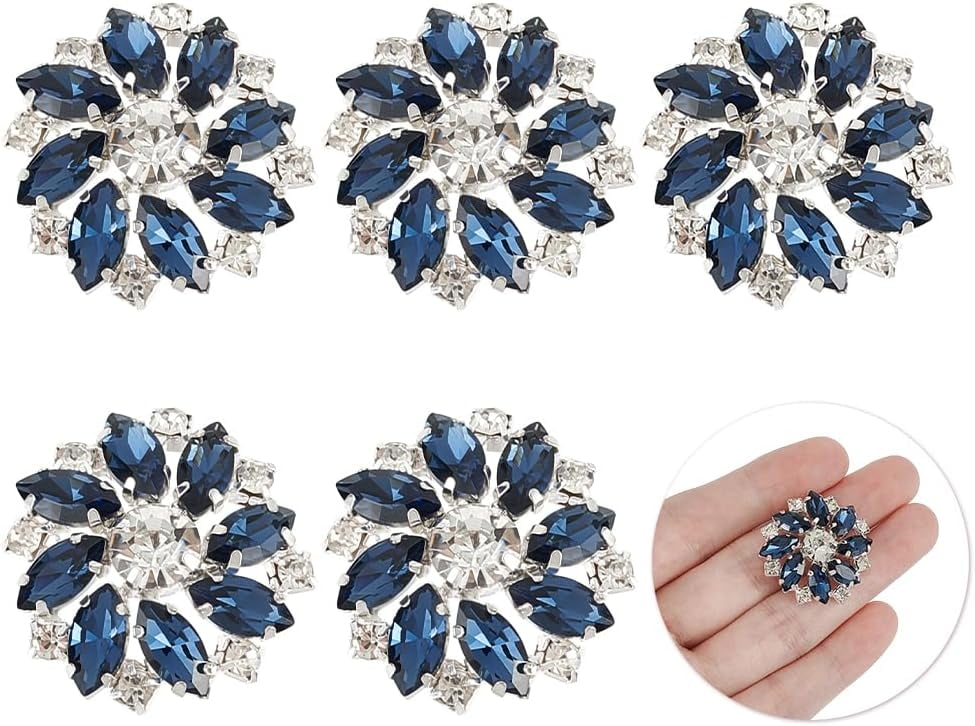 6PCS 26.5MM Flower Brass Rhinestone Shank Buttons Montana Blue Color ...
