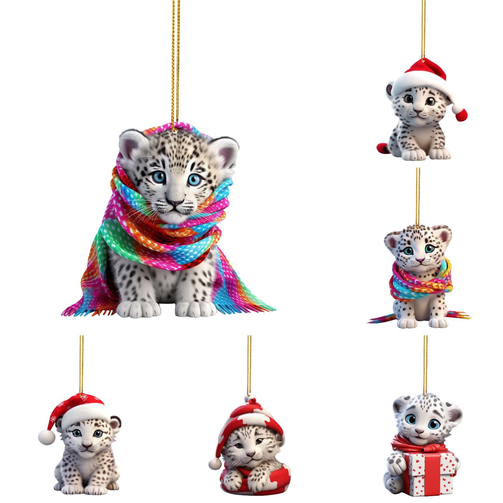 6PCS 2D Acrylic Snow Leopard Christmas Ornaments, Cute Animal Holiday ...