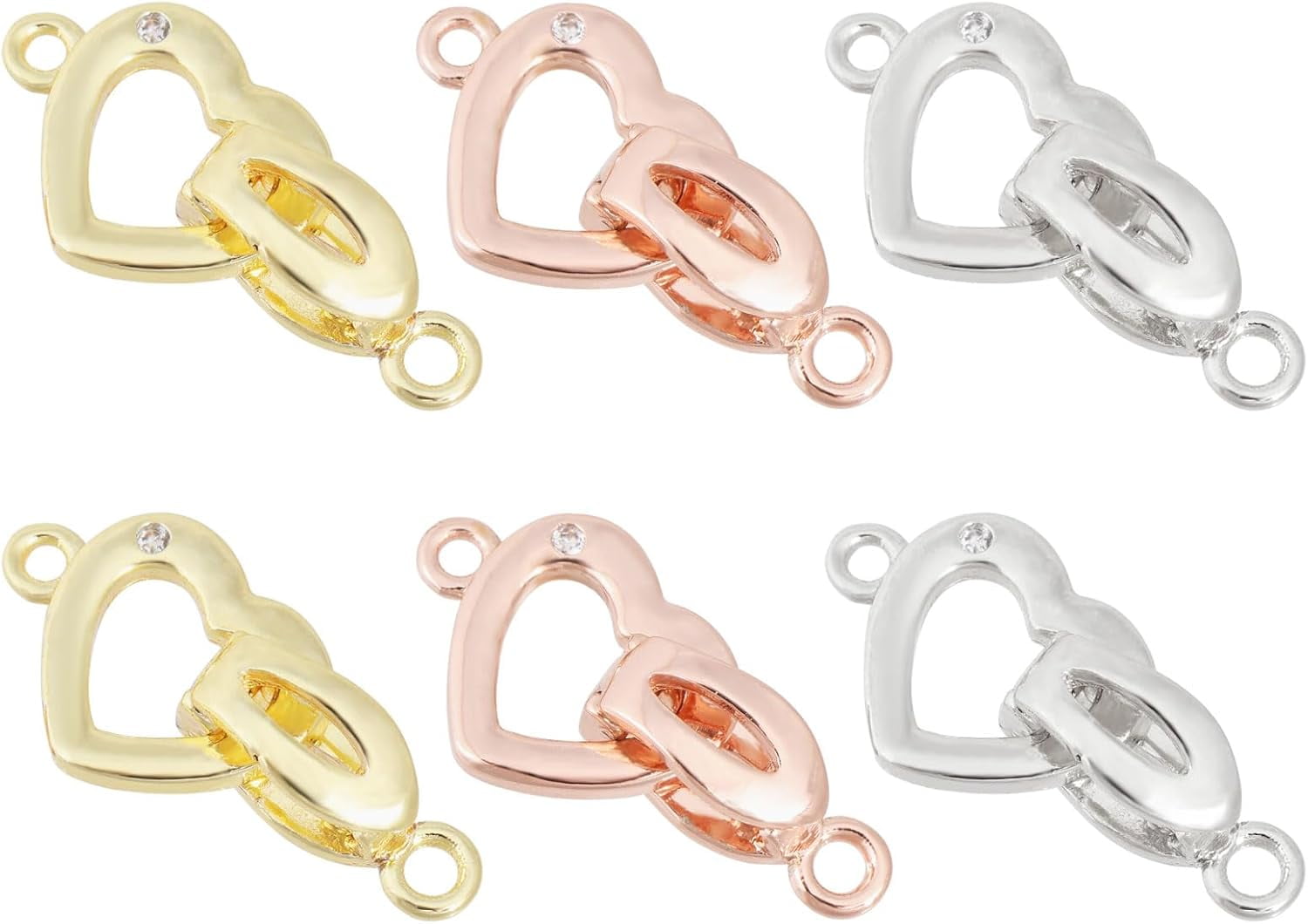 6PCS 3 Colors Cubic Zirconia Fold Over Clasp Heart Fold Over Necklace ...