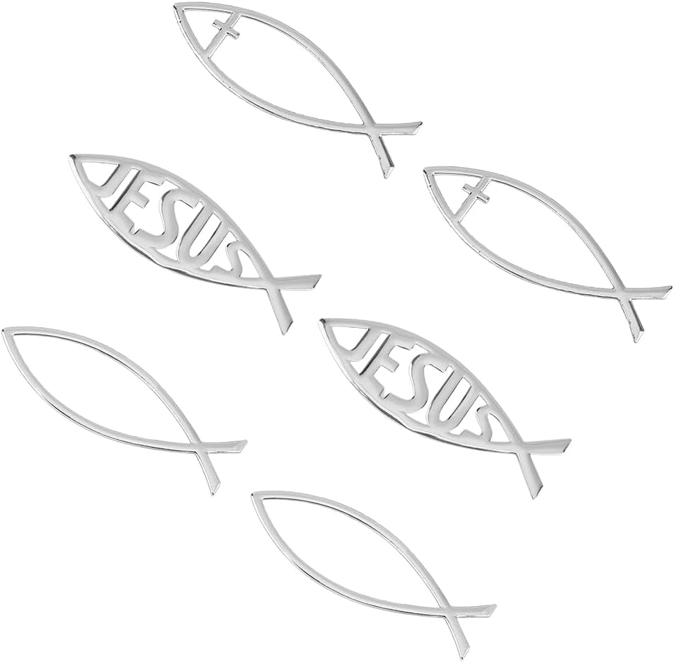 6PCS 3 Styles Silver PVC Jesus Fish Decal Sticker Fish and Cross ...