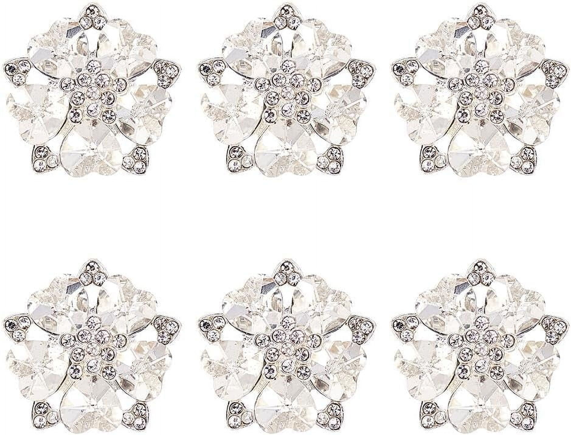 6Pcs Alloy Rhinestone Shank Buttons 1-Hole Flower Silver 30x11.5mm Hole ...