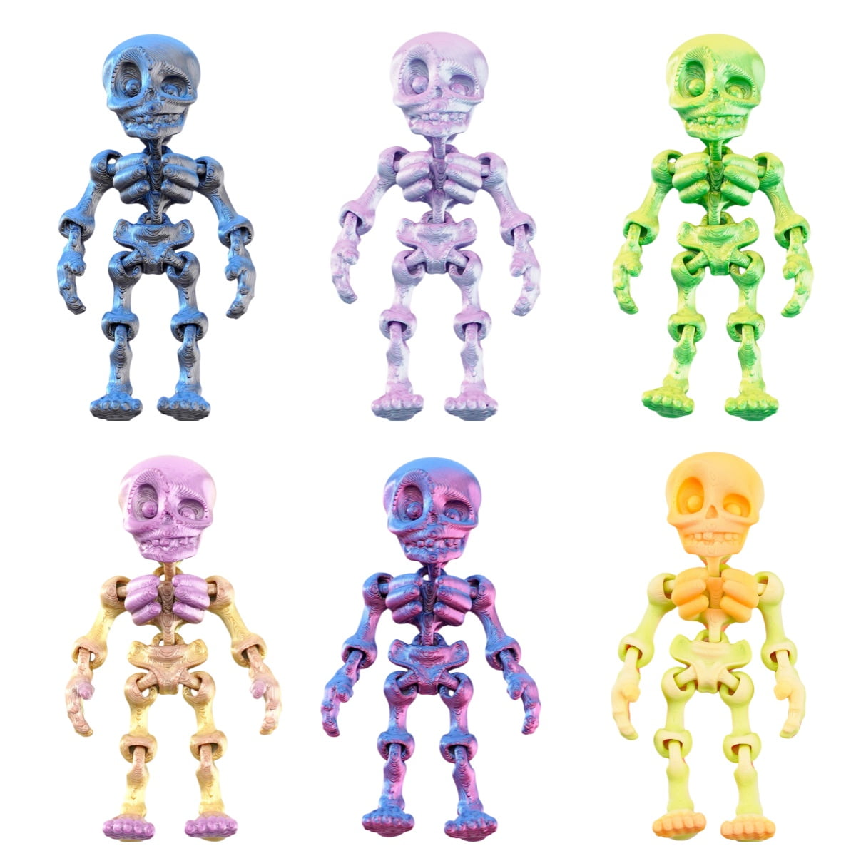 6PCS 3D Printed Skeleton Figurines, 3.2 Inch Halloween Skeleton ...