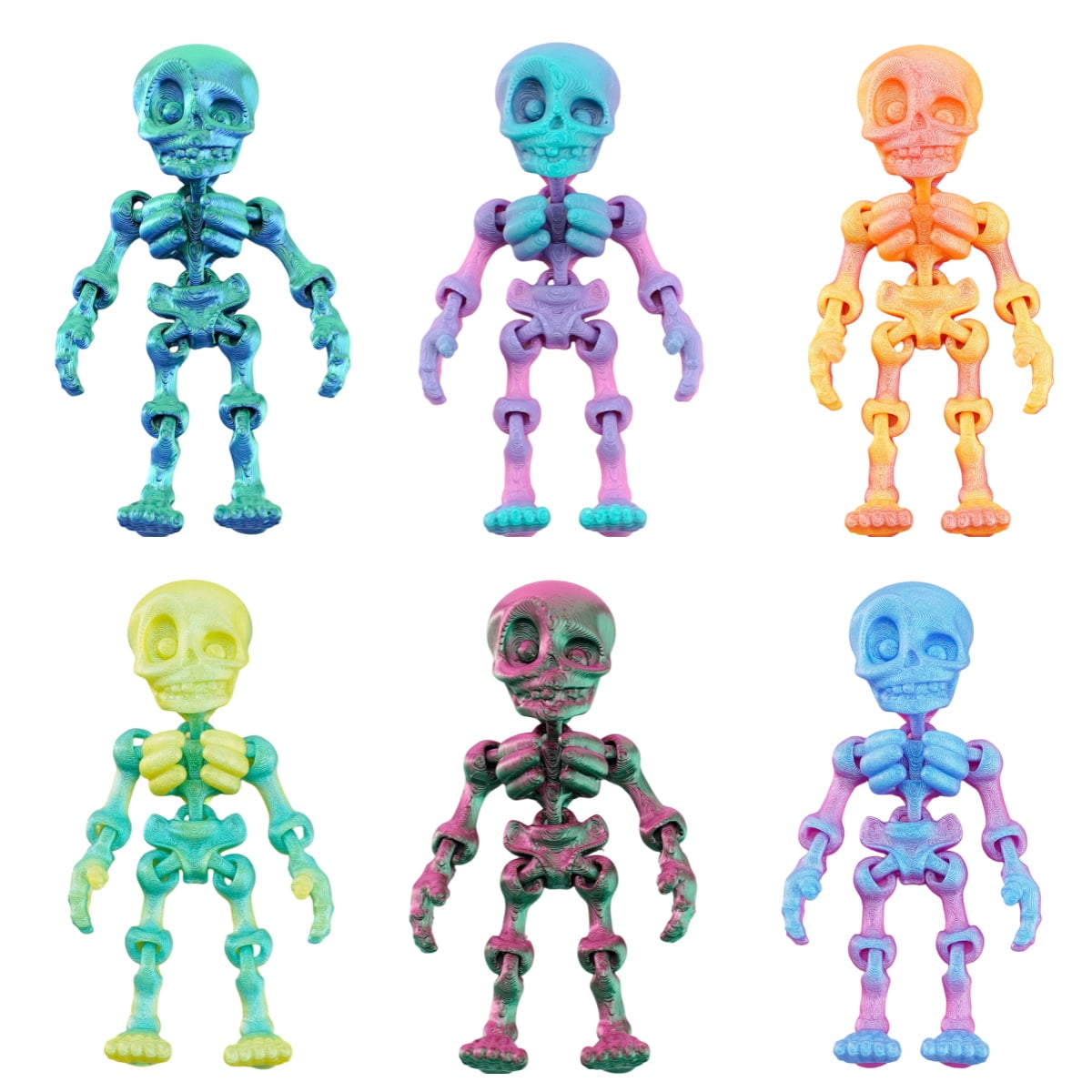 6PCS 3D Printed Skeleton Figurines, 3.2 Inch Halloween Skeleton ...