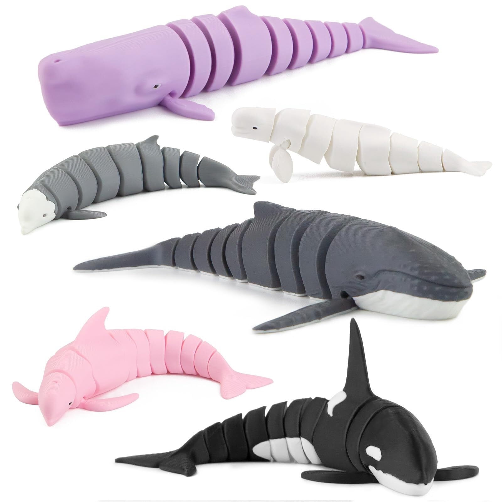 6PCS 3D Printed Whale , Realistic Ocean Sea Creature Includes Beluga ...