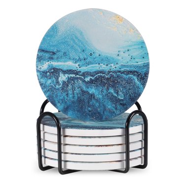 Drink Coasters with Holder Sets of 6 Black Coasters for Drinks ...