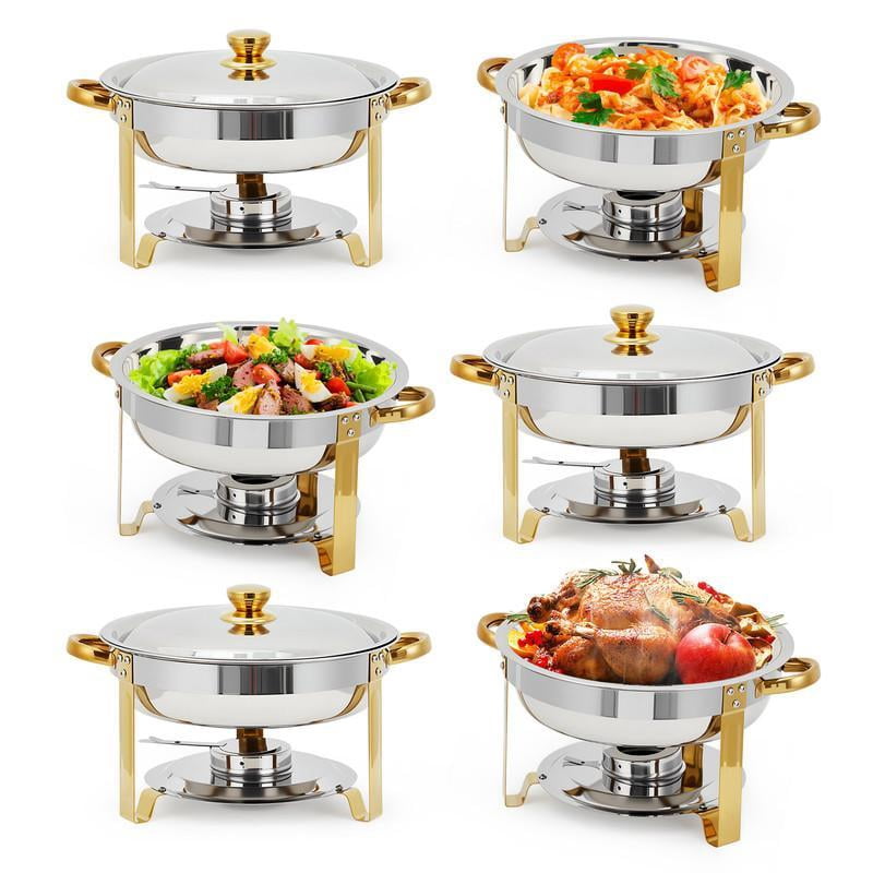 6PCS 5QT Round Stainless Steel Chafing Dish Buffet Warmer Set, Catering ...
