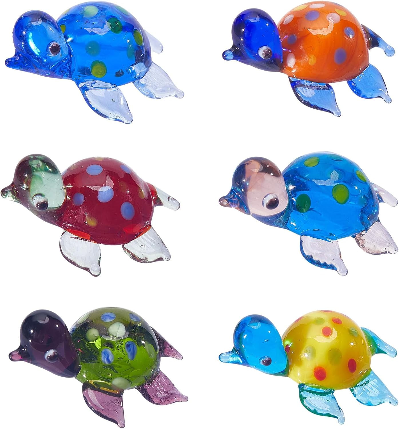 6PCS 6 Colors Hand Blown Glass Turtle Figurines Handmade Tortoise Glass ...