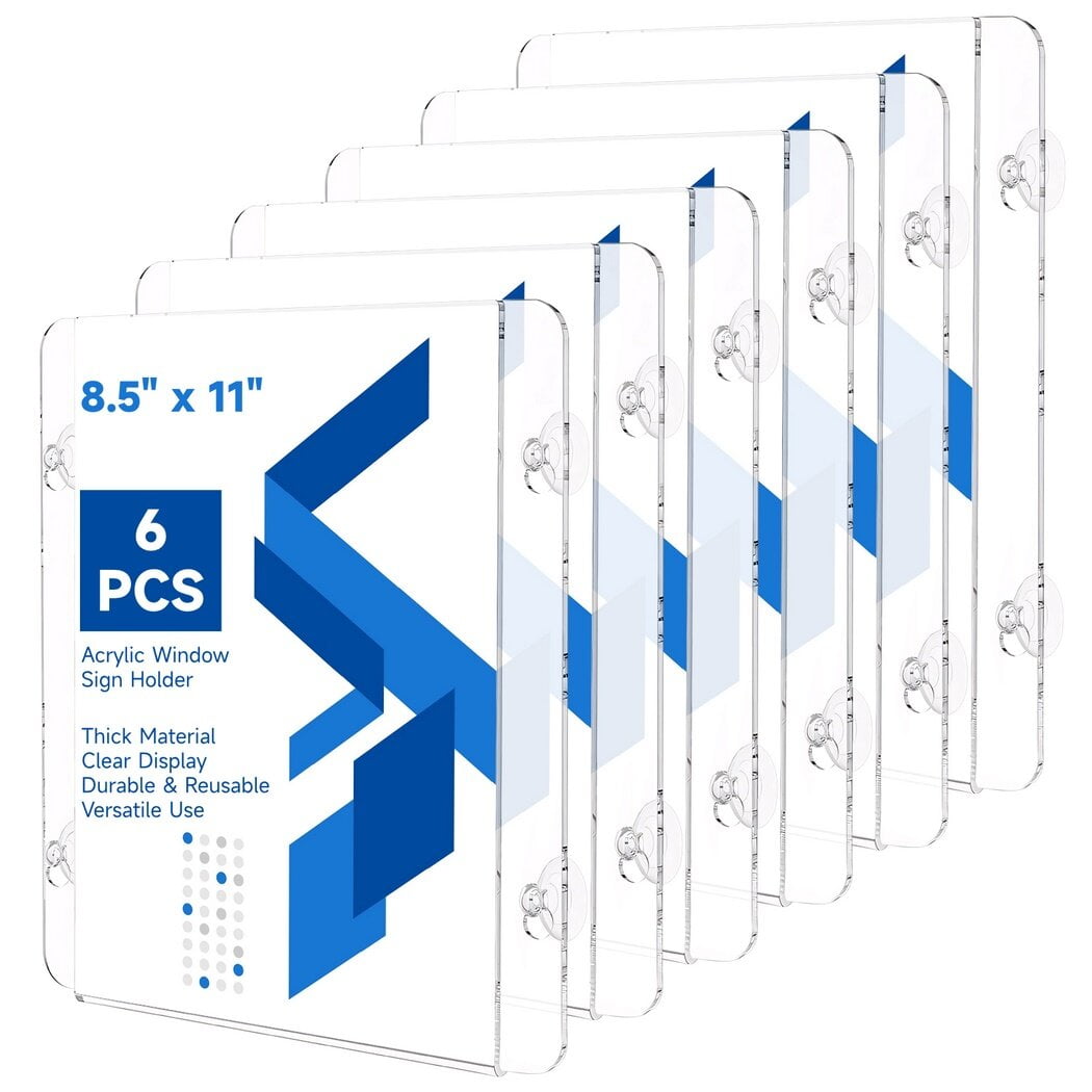 6PCS Acrylic Window Sign Holders, 8.5" x 11" Clear Acrylic Frame with ...