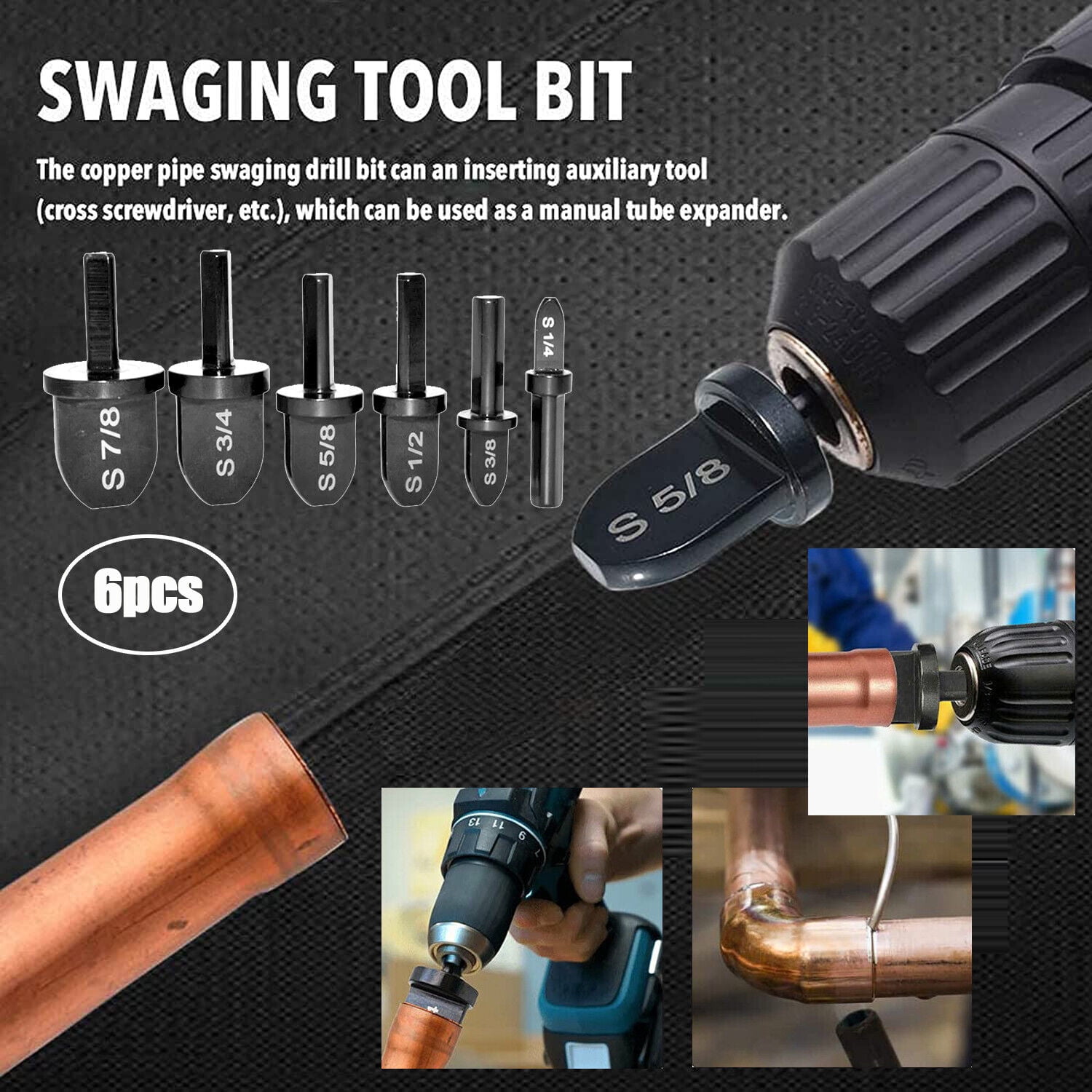 6PCS Air Conditioner Copper Tube Expander Swaging Tool Drill Bit ...