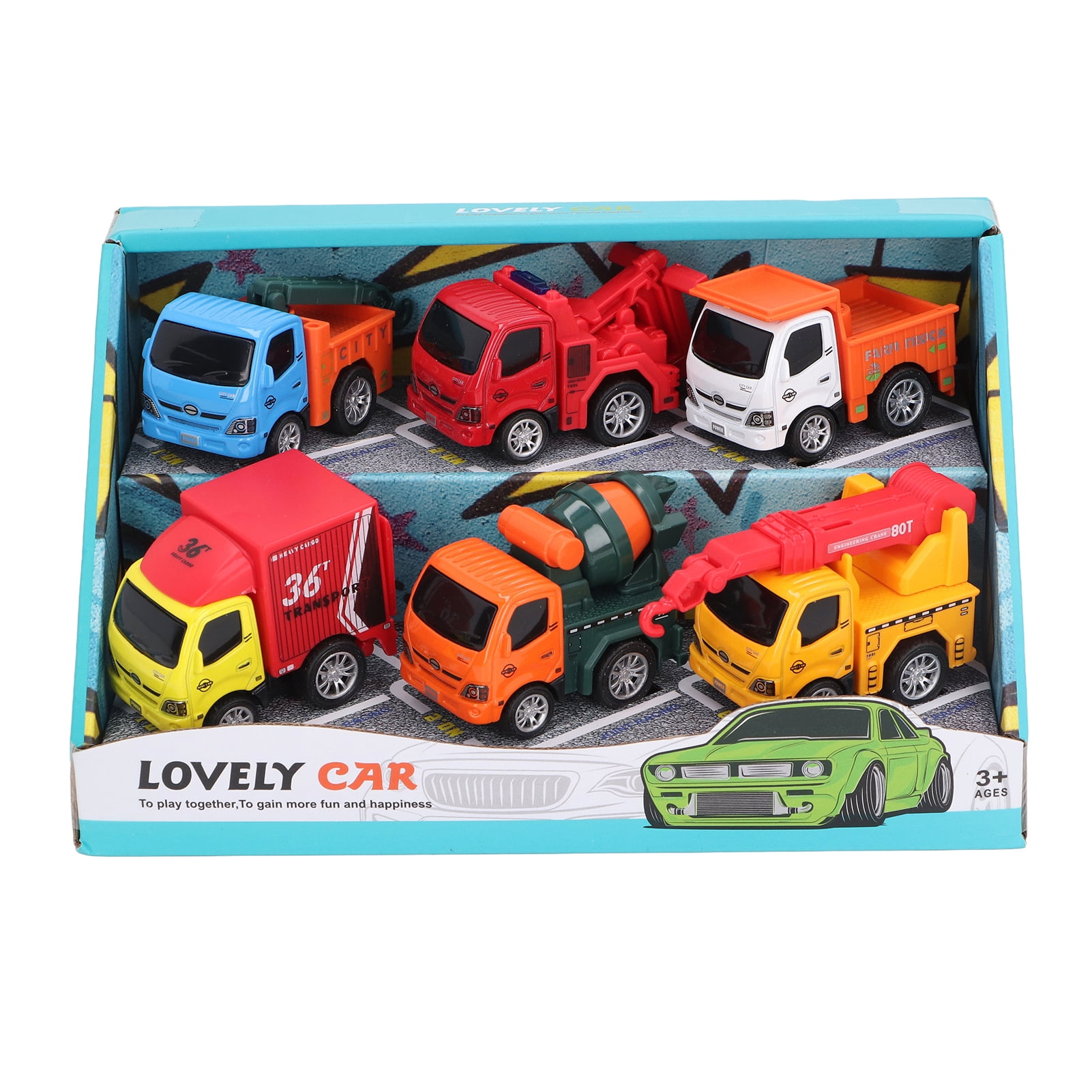 6PCS Alloy Transport Car Model Toy Cute Cartoon Collectible Portable ...