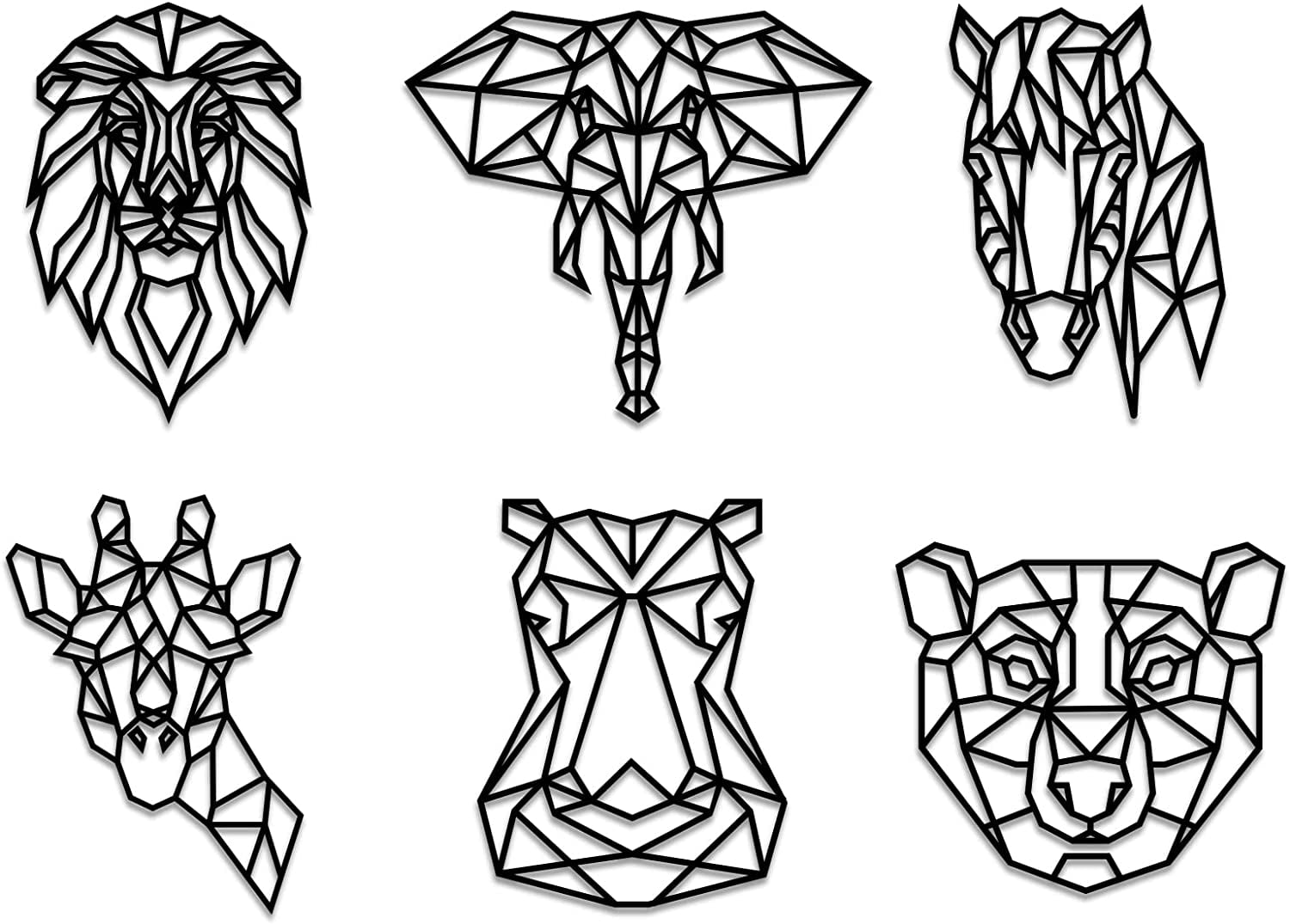6PCS Animal Wooden Geometric Jungle Nursery Decor Set Elephant Black ...