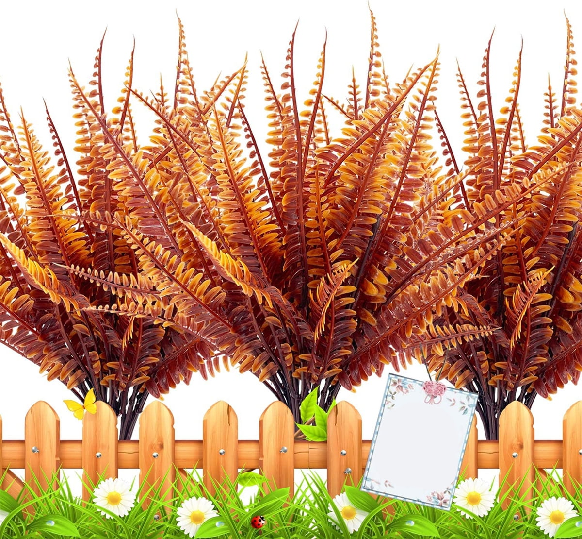 6PCS Artificial Boston Fern Bush Fall Fake Flower Greenery Decor UV ...