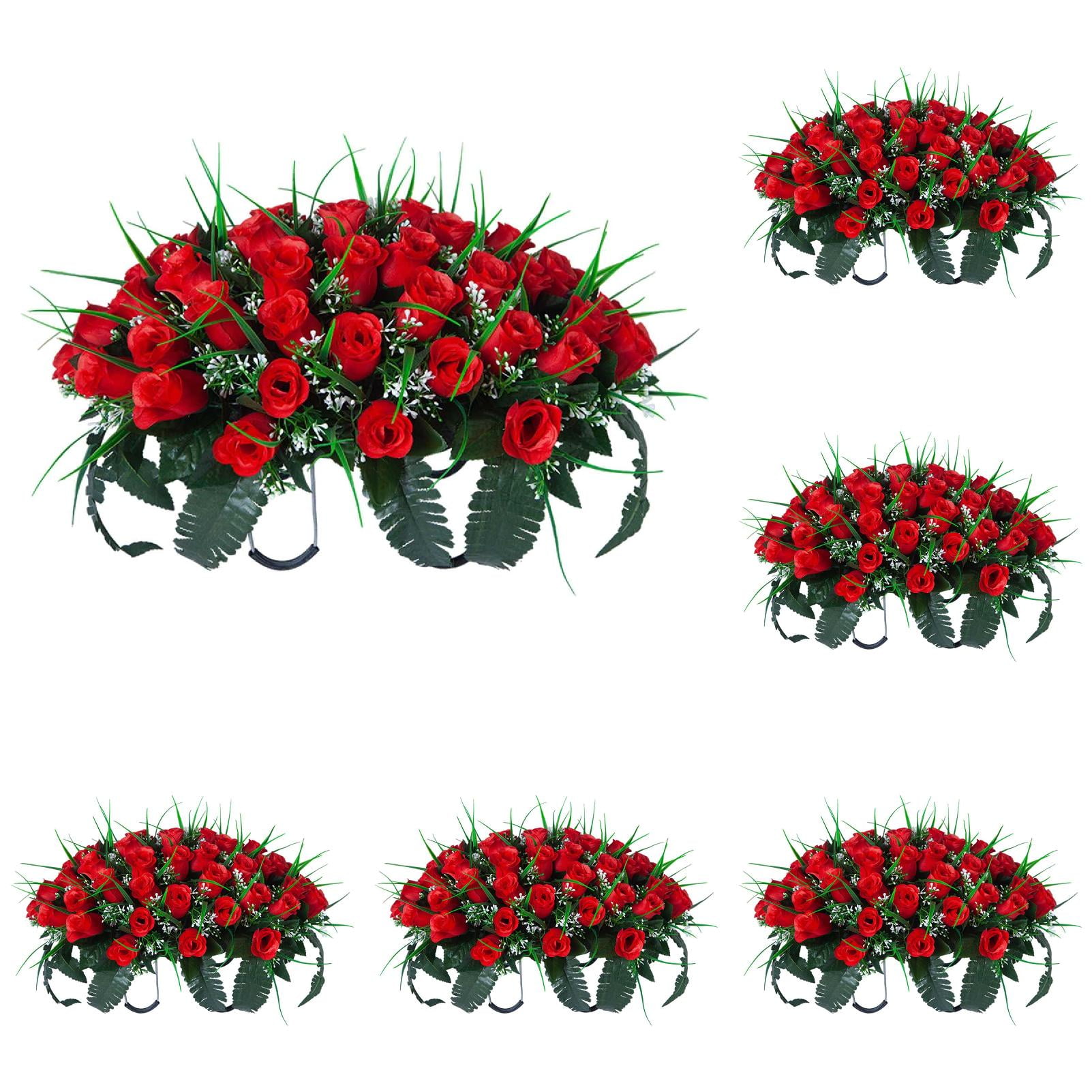 6PCS Artificial Cemetery Flower Arrangements - Rose Headstone Saddle ...