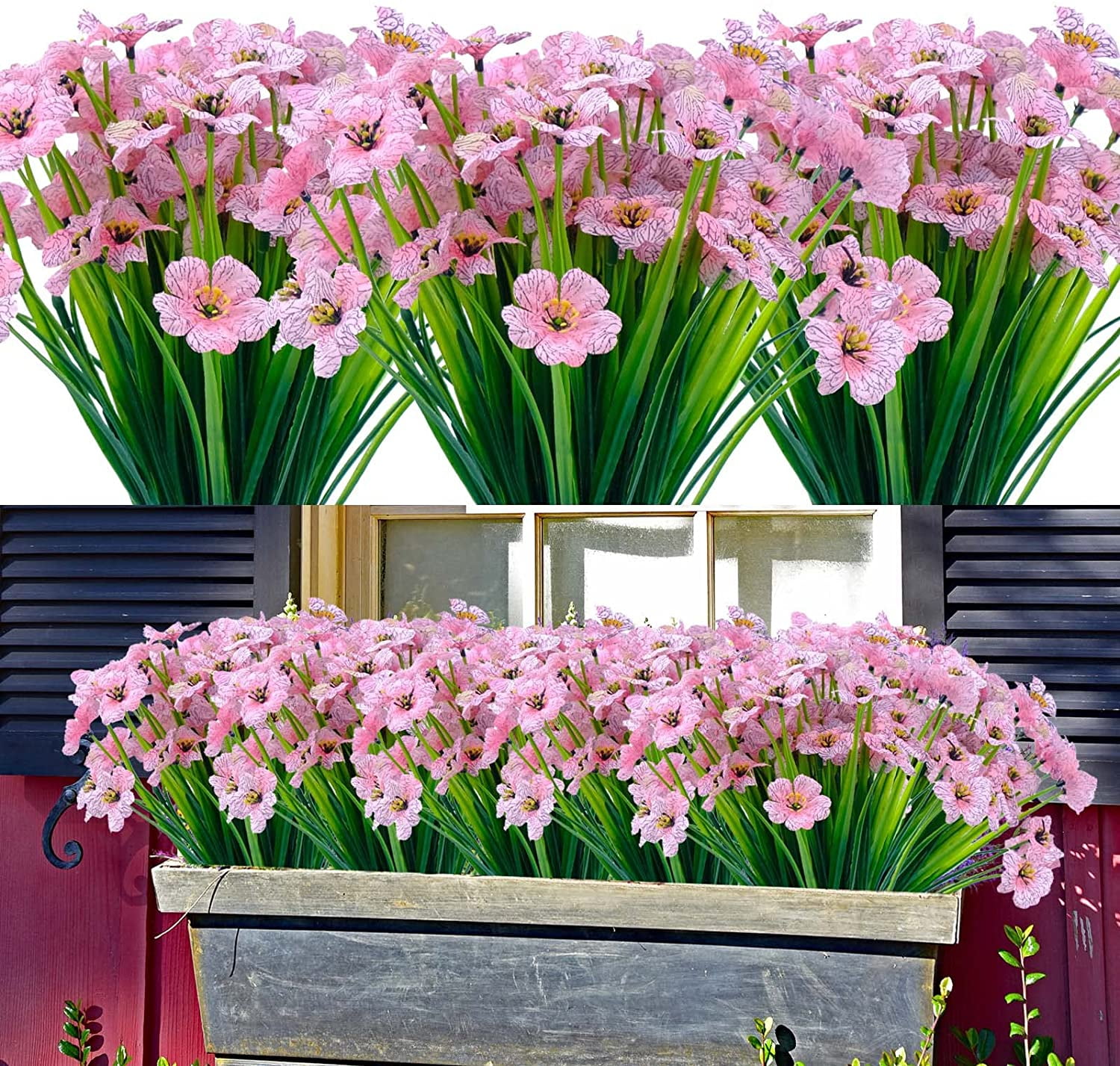 6PCS Artificial Fake Flowers Outdoor, UV Resistant No Fade Faux Plastic ...