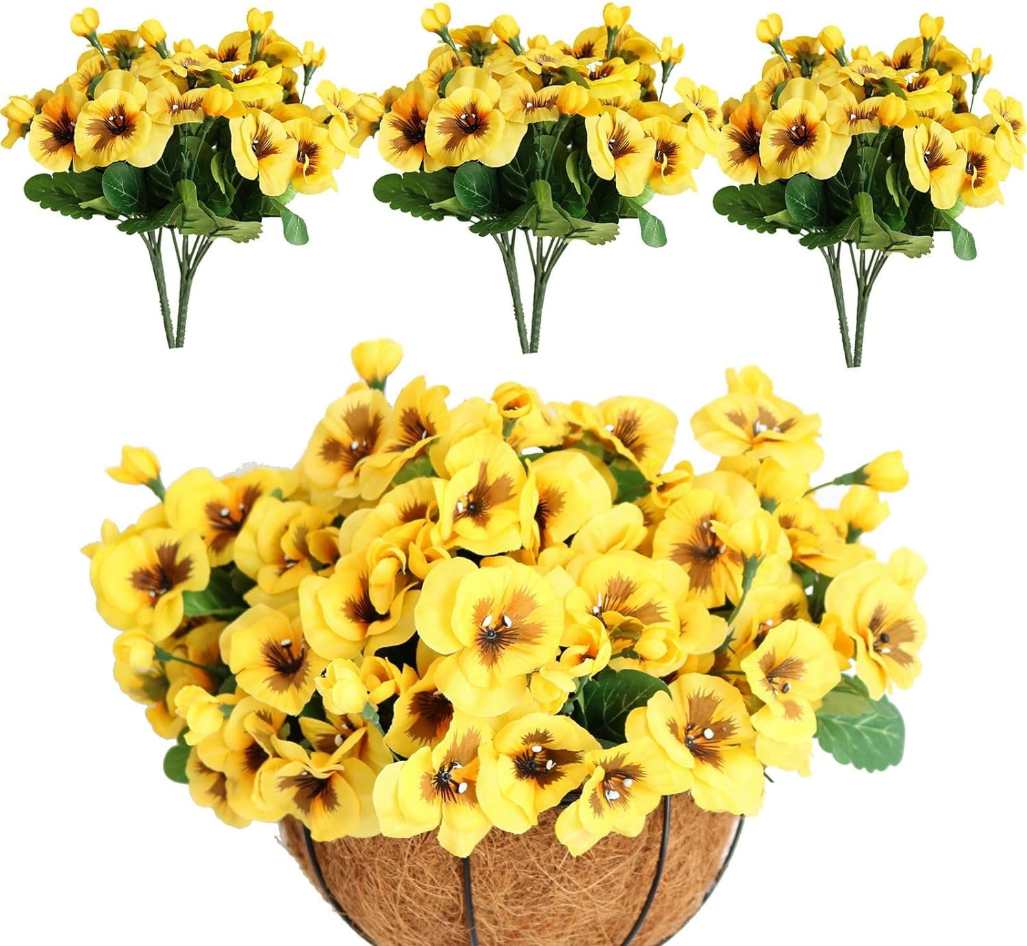 6PCS Artificial Flowers Artificial Pansy Bushes Faux Plastic Flower ...