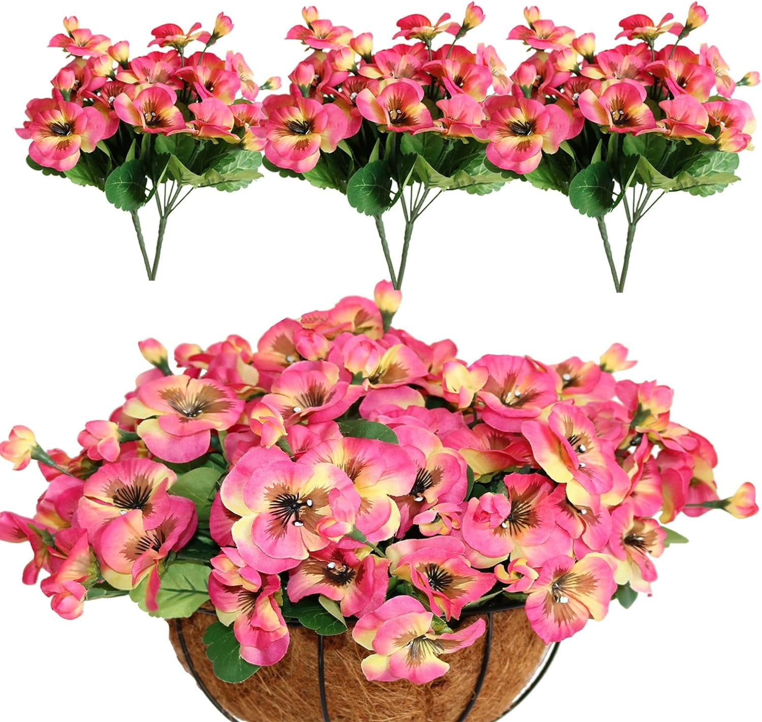 6PCS Artificial Flowers Artificial Pansy Bushes Faux Plastic Flower ...