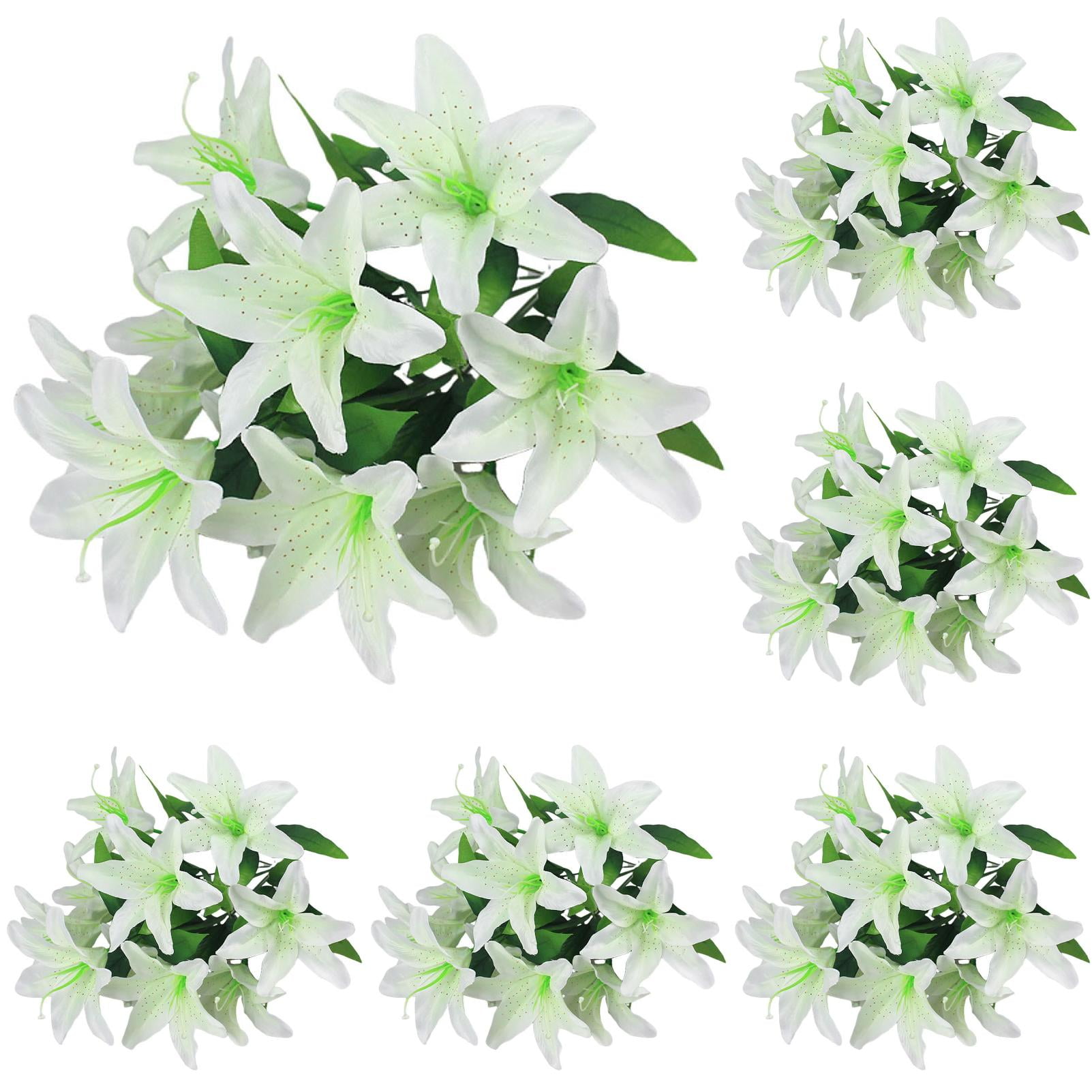 6PCS Artificial Lily Flowers - 18" Real Touch Lily Bouquets - 10 Heads ...