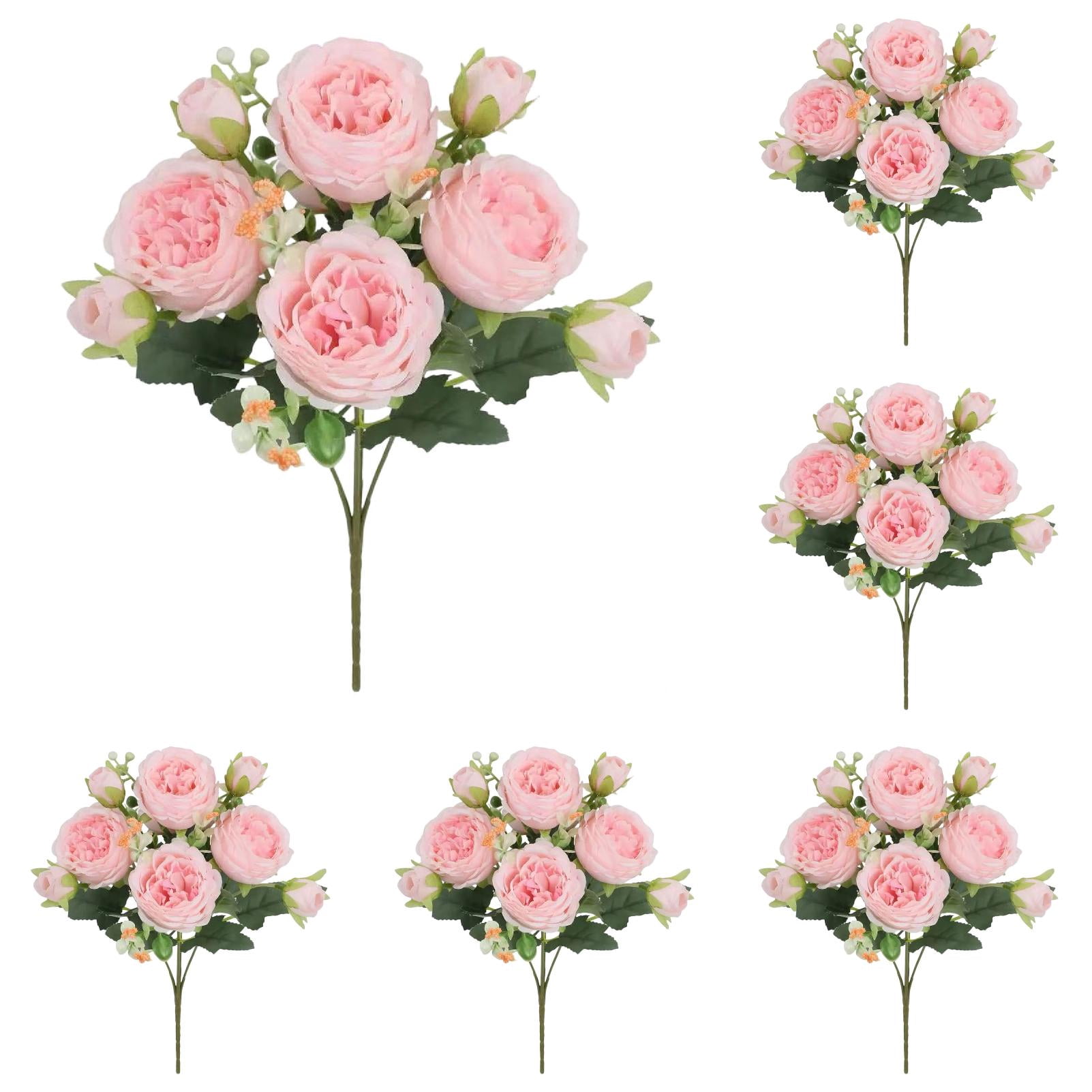 6PCS Artificial Peony Bouquet – Silk Flowers for Home, Wedding, Party ...